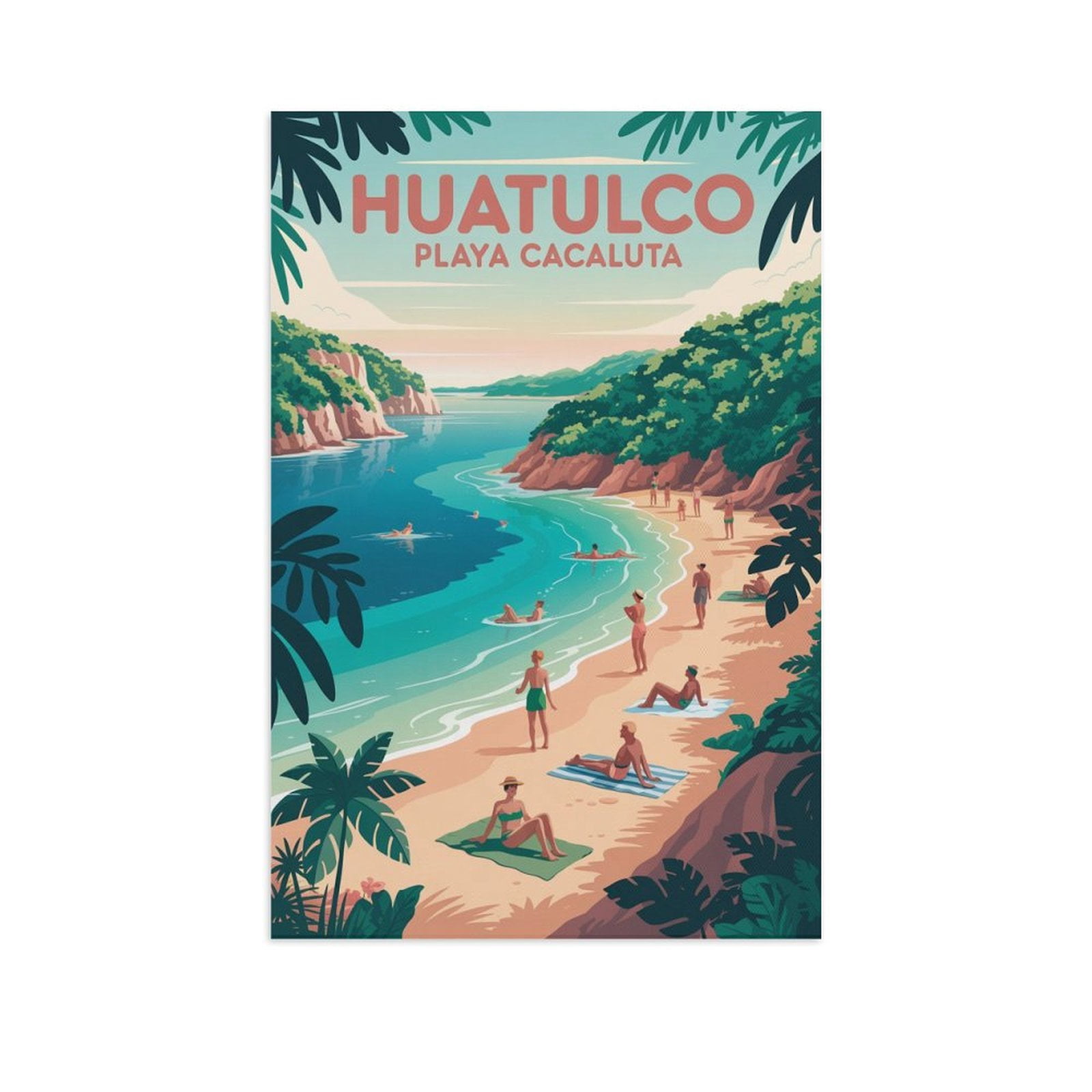 Aerial Beach Wall Art Playa Cacaluta Huatulco Mexico Retro Travel ...