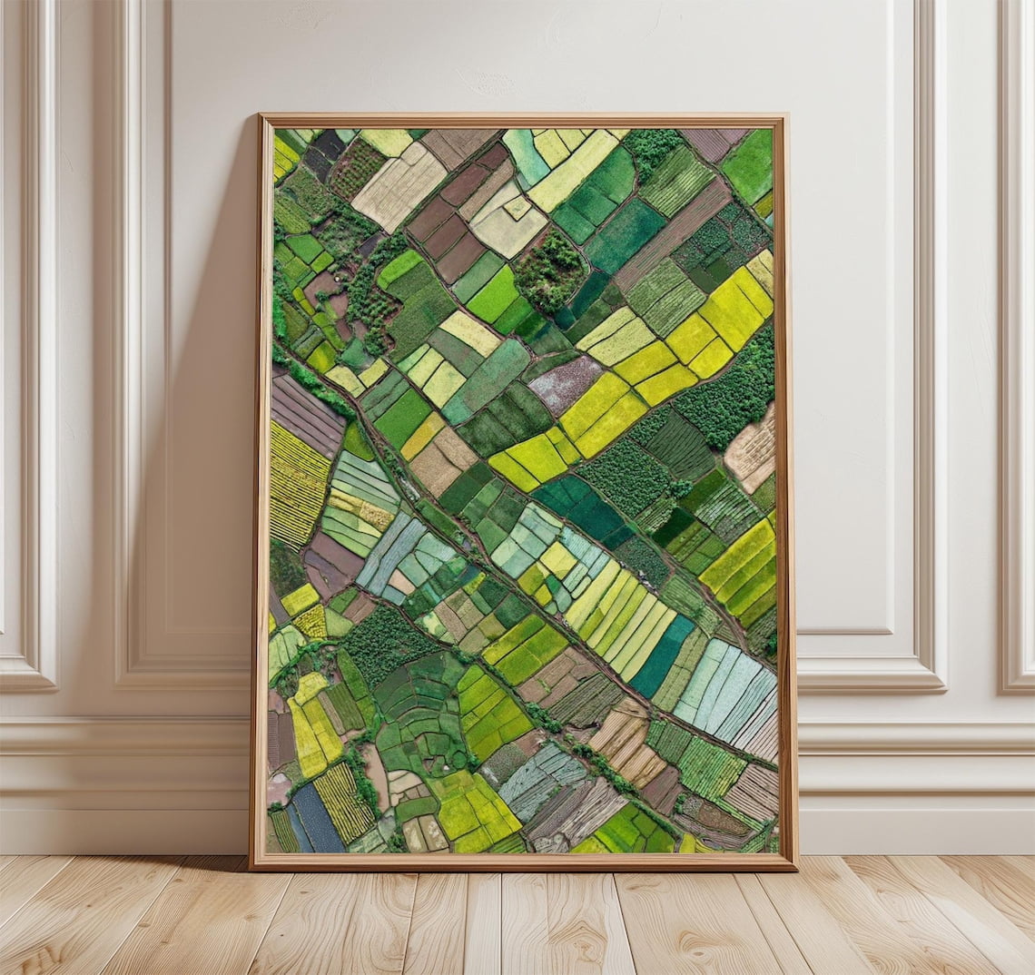 Aerial Farmland Art Modern Landscape Green Yellow Abstract Earth View ...