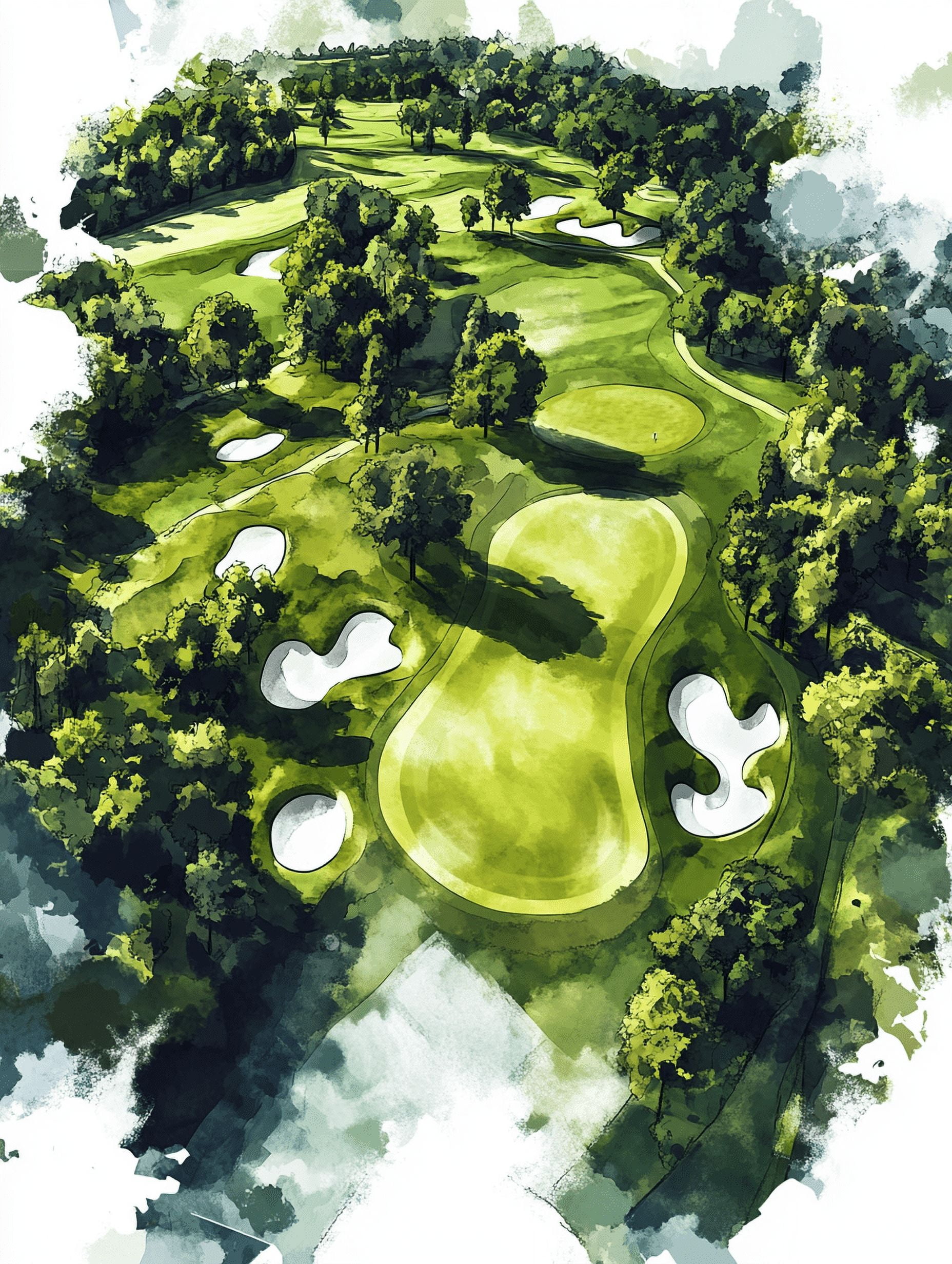 Aerial Golf Course Watercolor Canvas Print/Painting， Suitable for ...