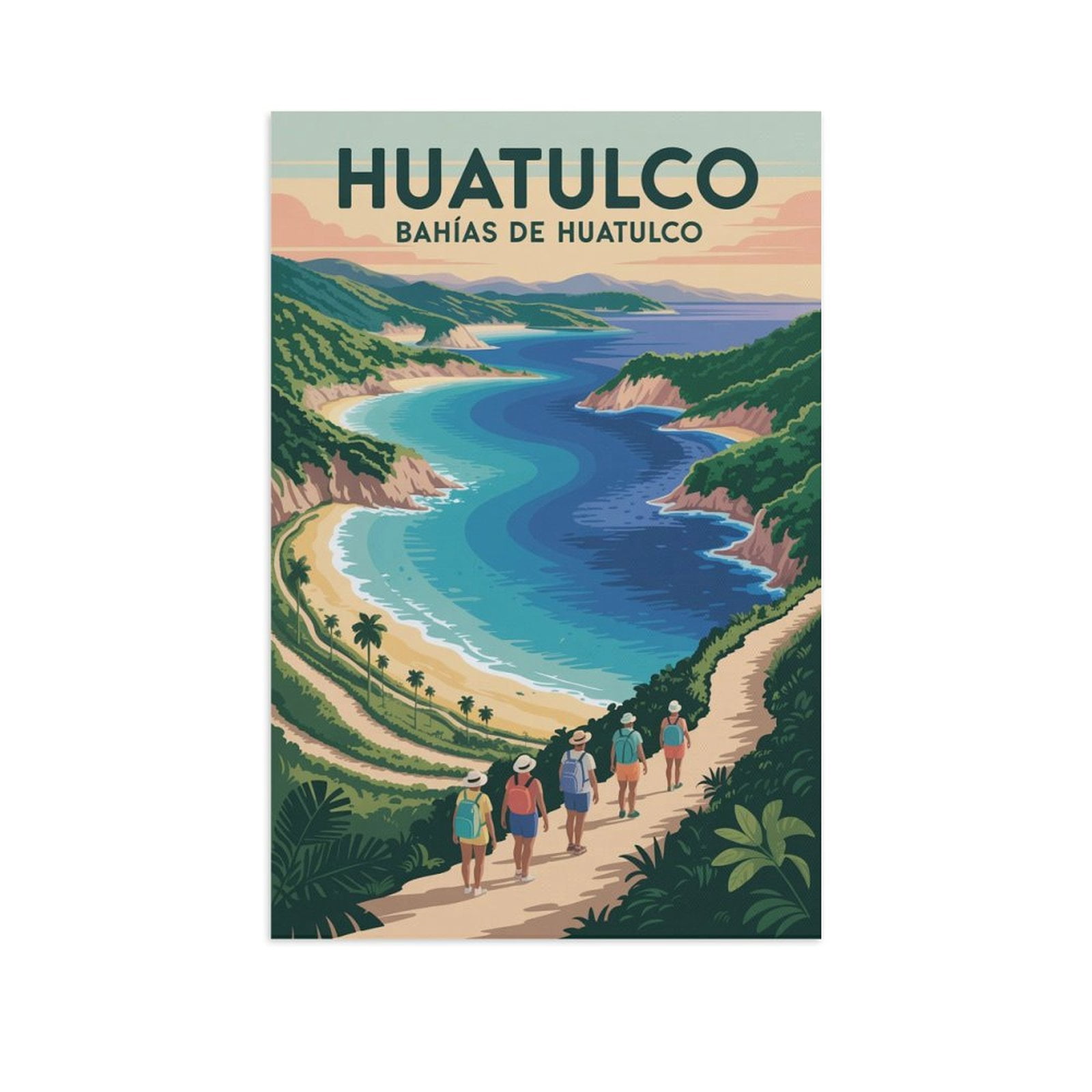 Aerial Hiking Poster Bahías De Huatulco Mexico Vintage Travel Wall Art ...