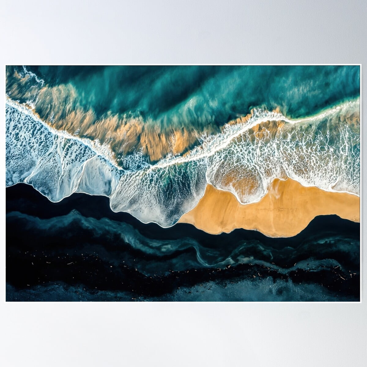 Aerial Ocean Waves And Sandy Shoreline Texture Poster Wall Art, Modern ...