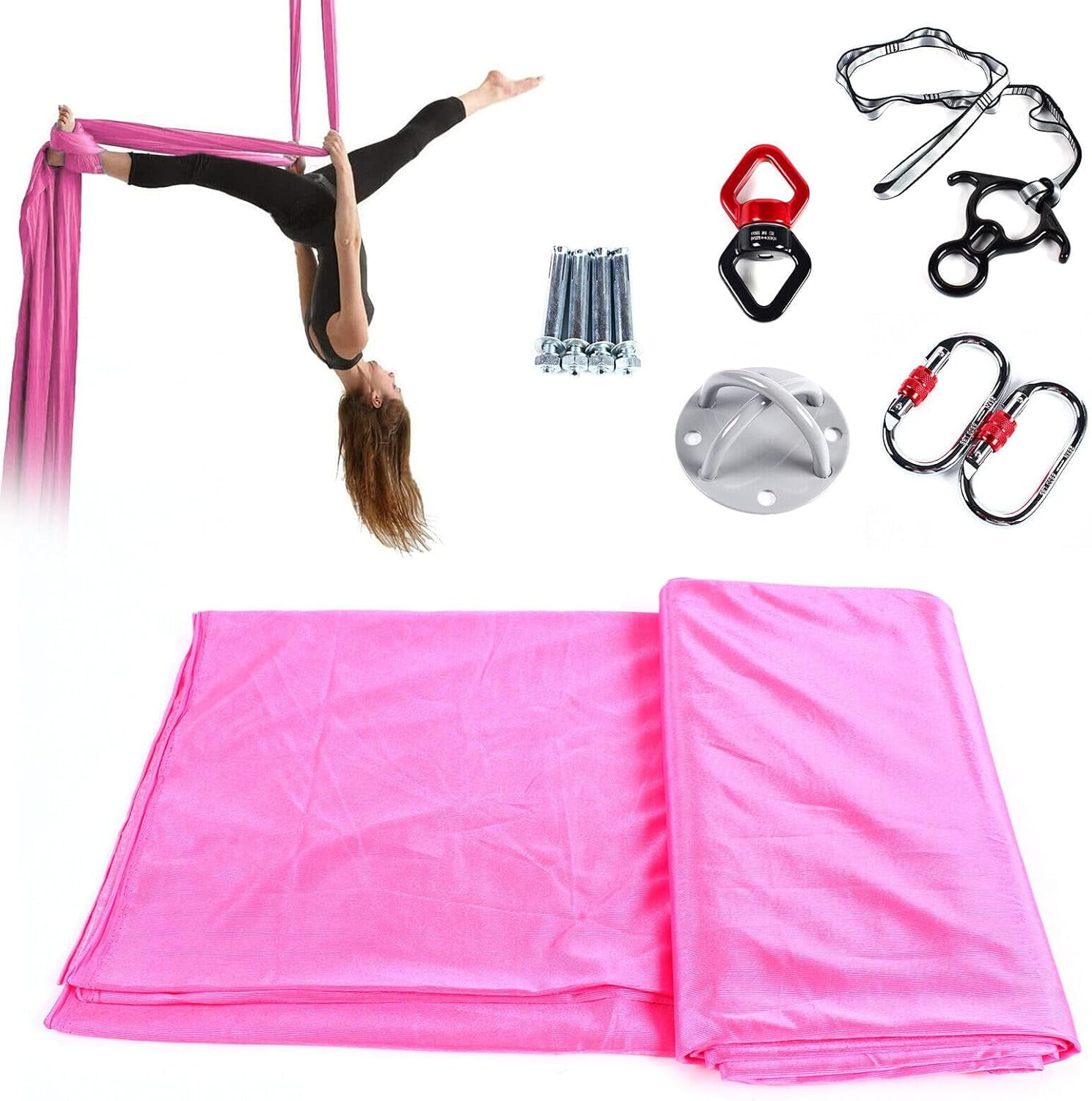 Aerial Silk Yoga Swing Hammock Flip Anti Gravity Alloy Hook and Loop ...