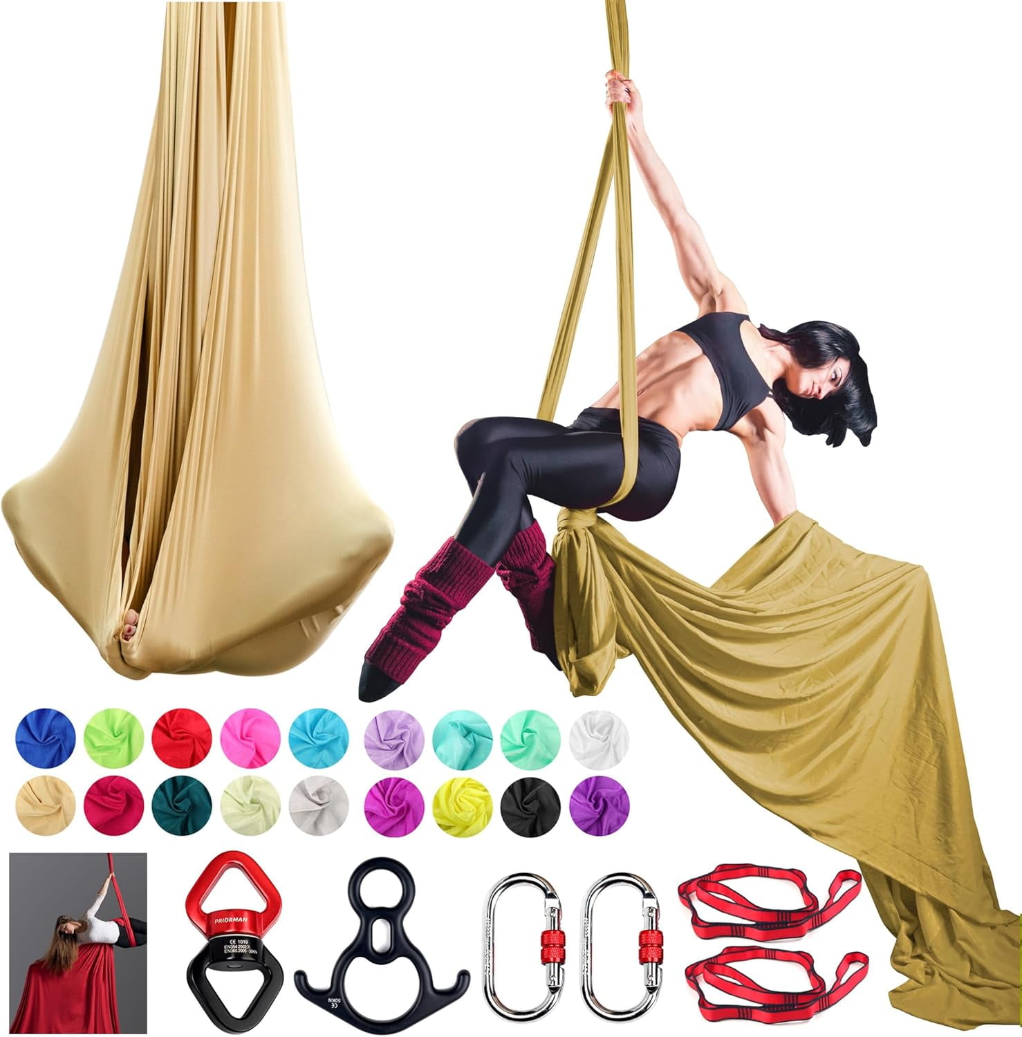 Aerial Silks Set, Premium Ariel Yoga Hammock 9 Yards Aerial Silk, Low ...