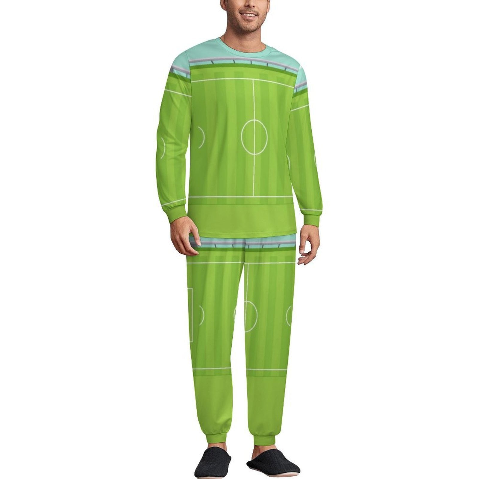 Aerial Soccer Field View Pajamas Men Home Suit Winter Long Sleeve 2 ...