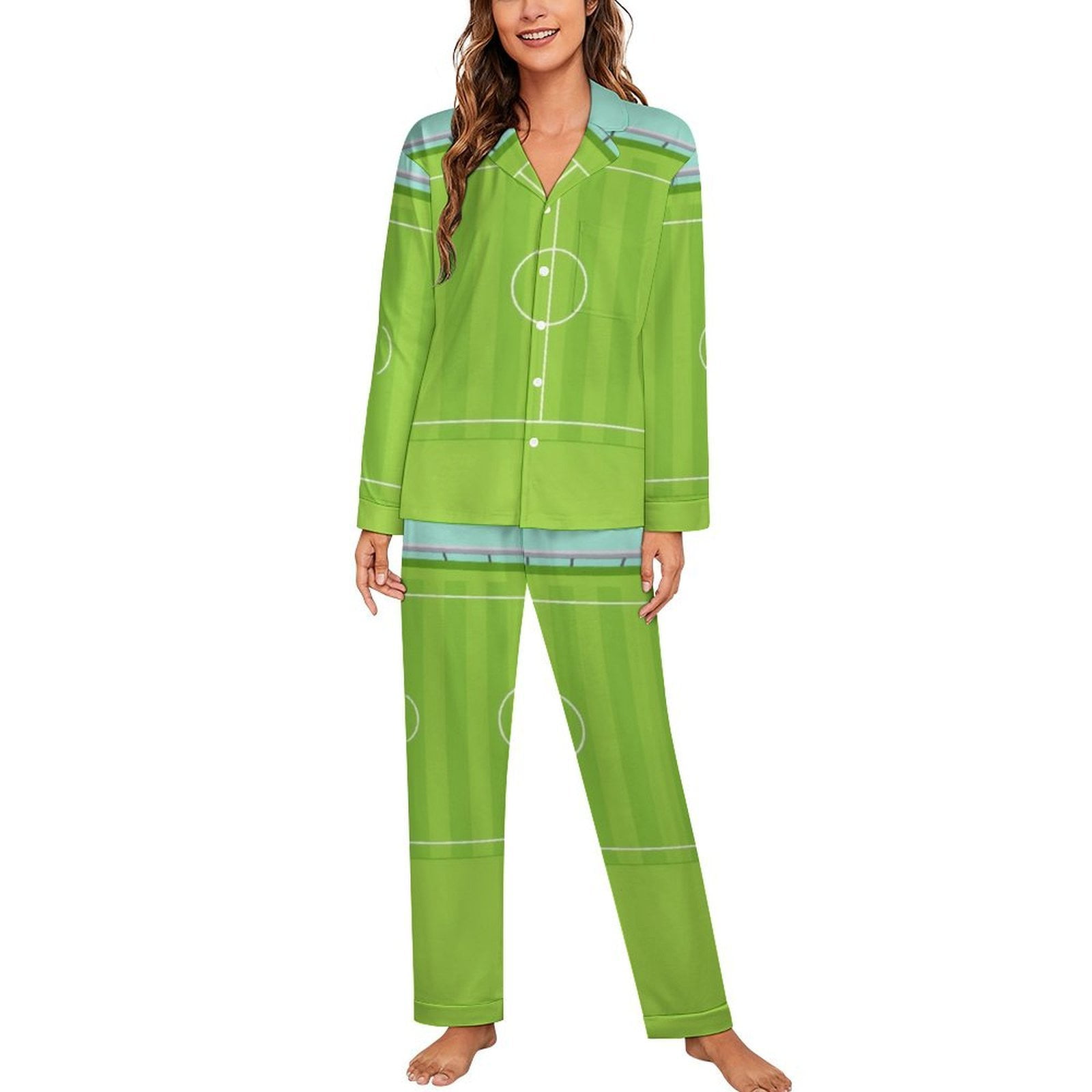 Aerial Soccer Field View Pajamas Woman Home Suit Autumn Long Sleeve 2 ...