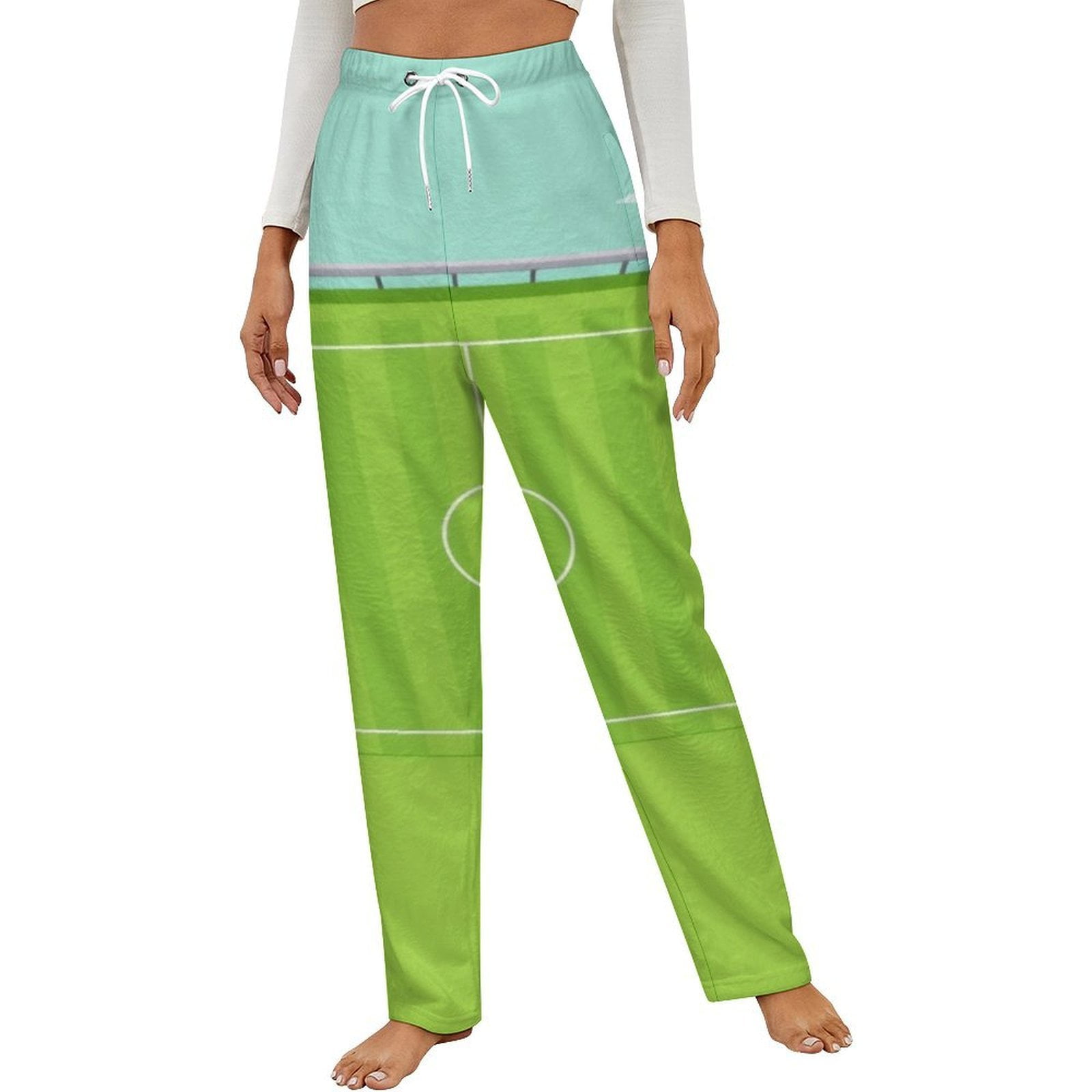Aerial Soccer Field View Winter Pajamas Pants Warm Flannel Home Pants ...