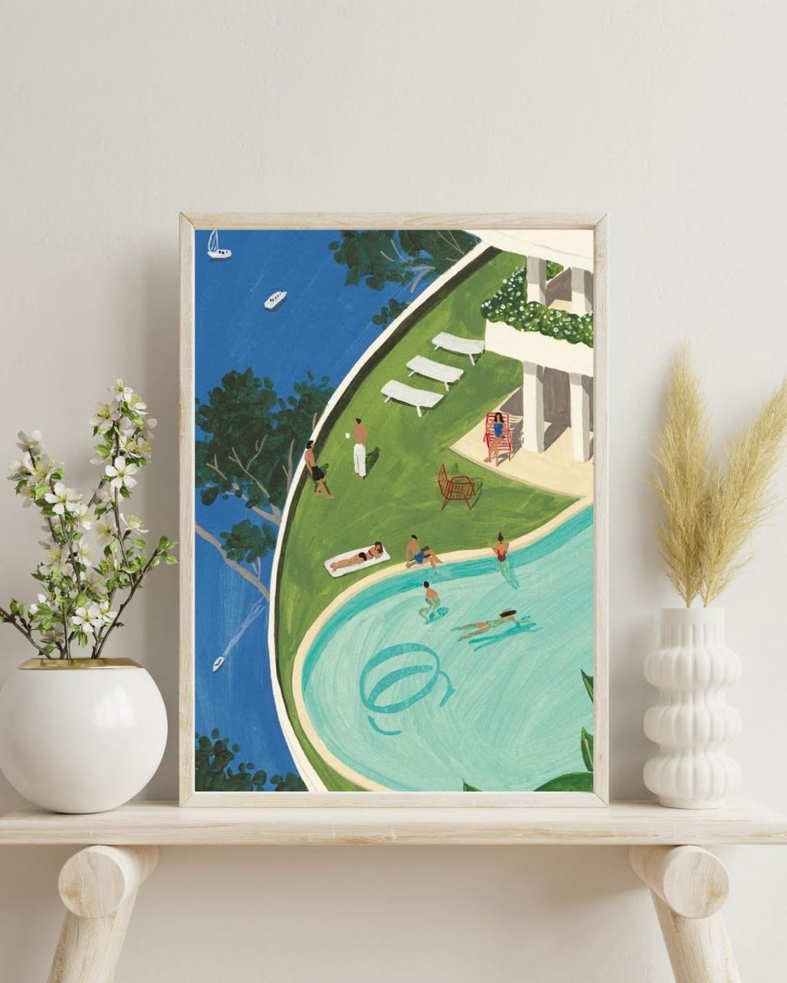 Aerial Summer Pool Scene Werner Bronkhorst Style Graphic Poster ...