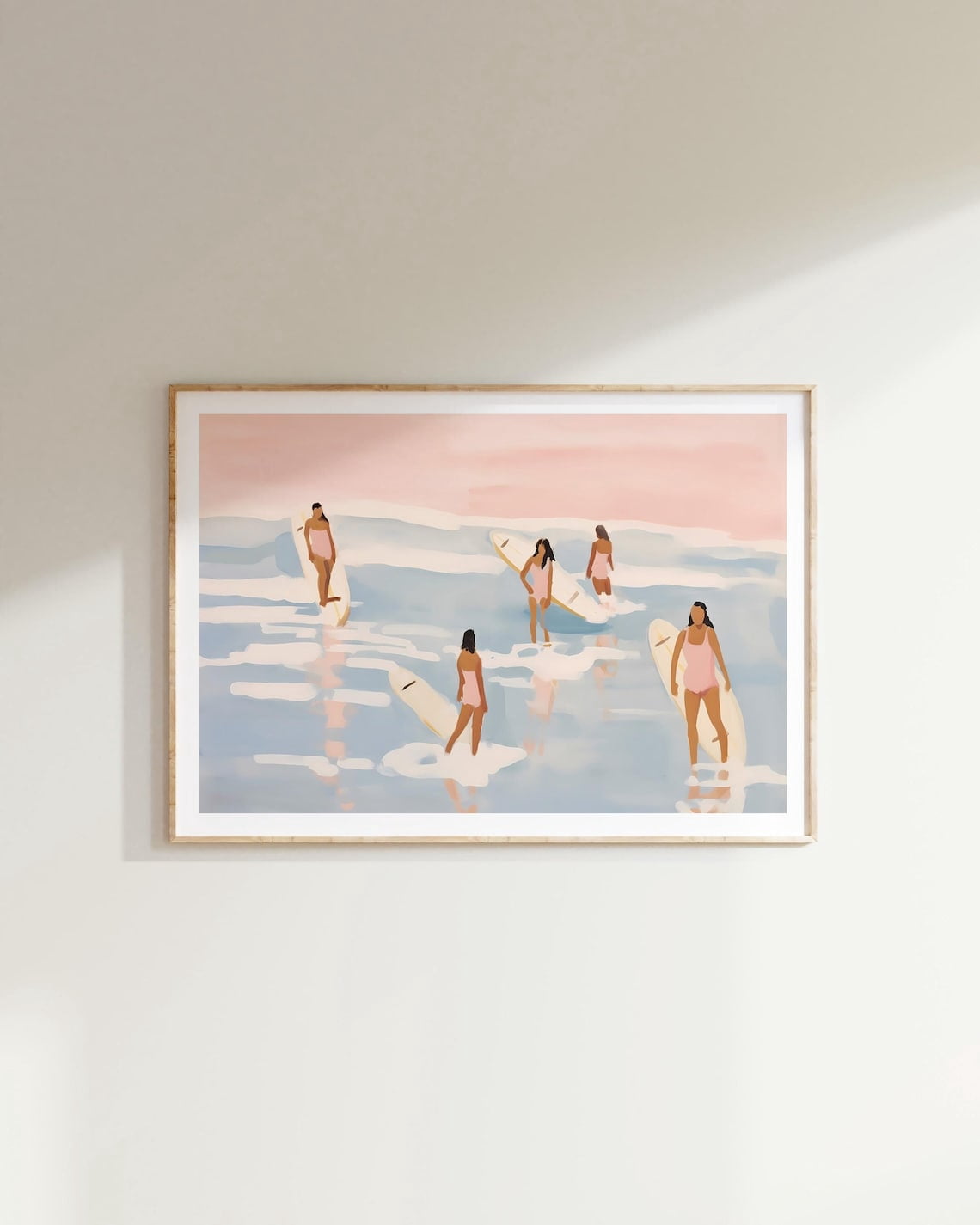 Aerial Surfer Girls Preppy Coastal Ocean Art Coquette Pink Blue Summer ...