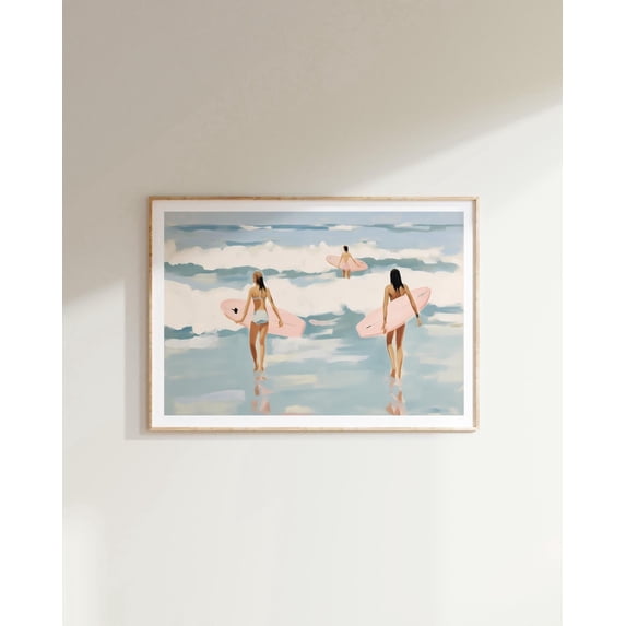 Aerial Surfer Girls Preppy Coastal Ocean Coquette Pink Blue Summer ...
