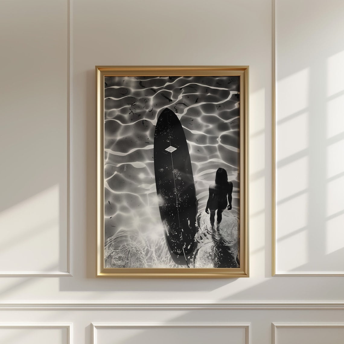 Aerial Surfer Girls Print, Black And White Art, Beach Wall Art, Woman ...