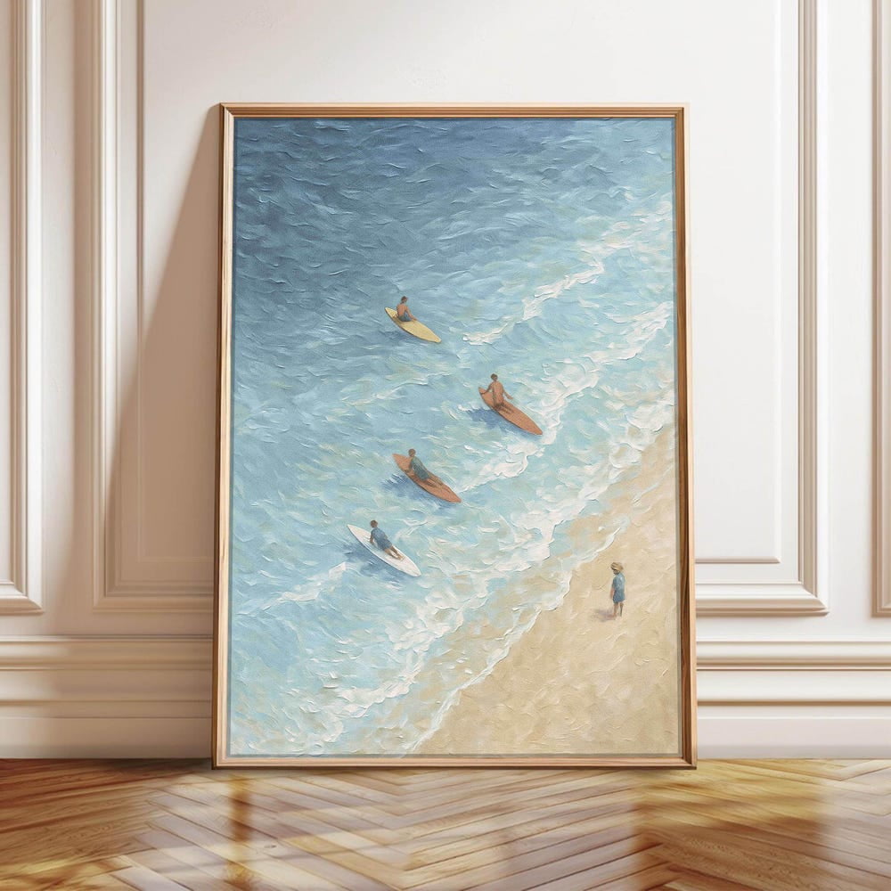 Aerial Surfers Art Print Abstract Coastal Light Blue Ocean View With ...