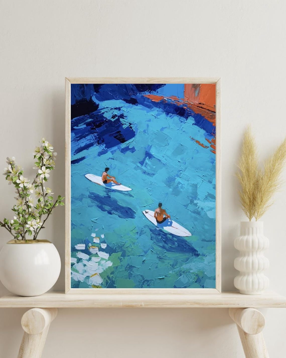 Aerial Surfers Ocean Two Surfers Wall Art Turquoise Ocean Coastal Surf ...