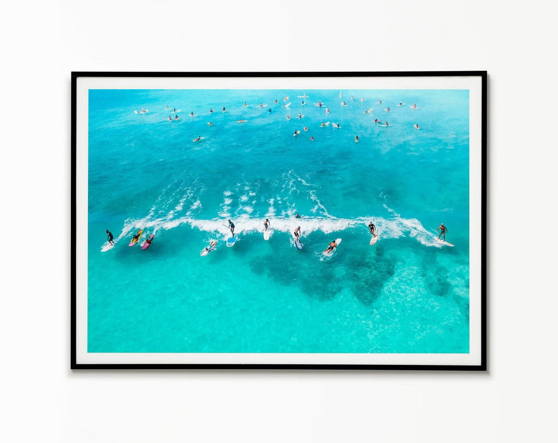 Aerial Surfers Poster, Beach Art,Aerial Beach Surfers Print, Ocean Wall ...