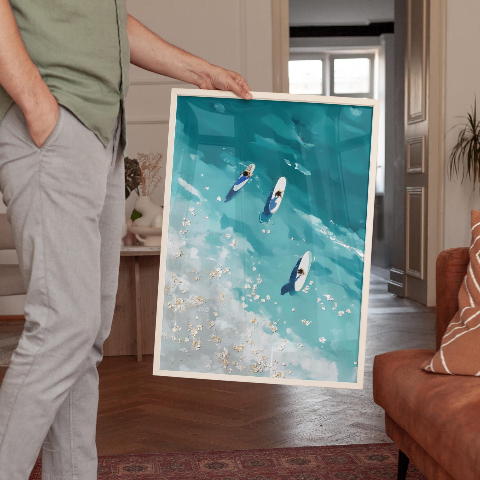 Aerial Surfing Print | Surfer Beach Wall Art | Ocean Aerial View ...