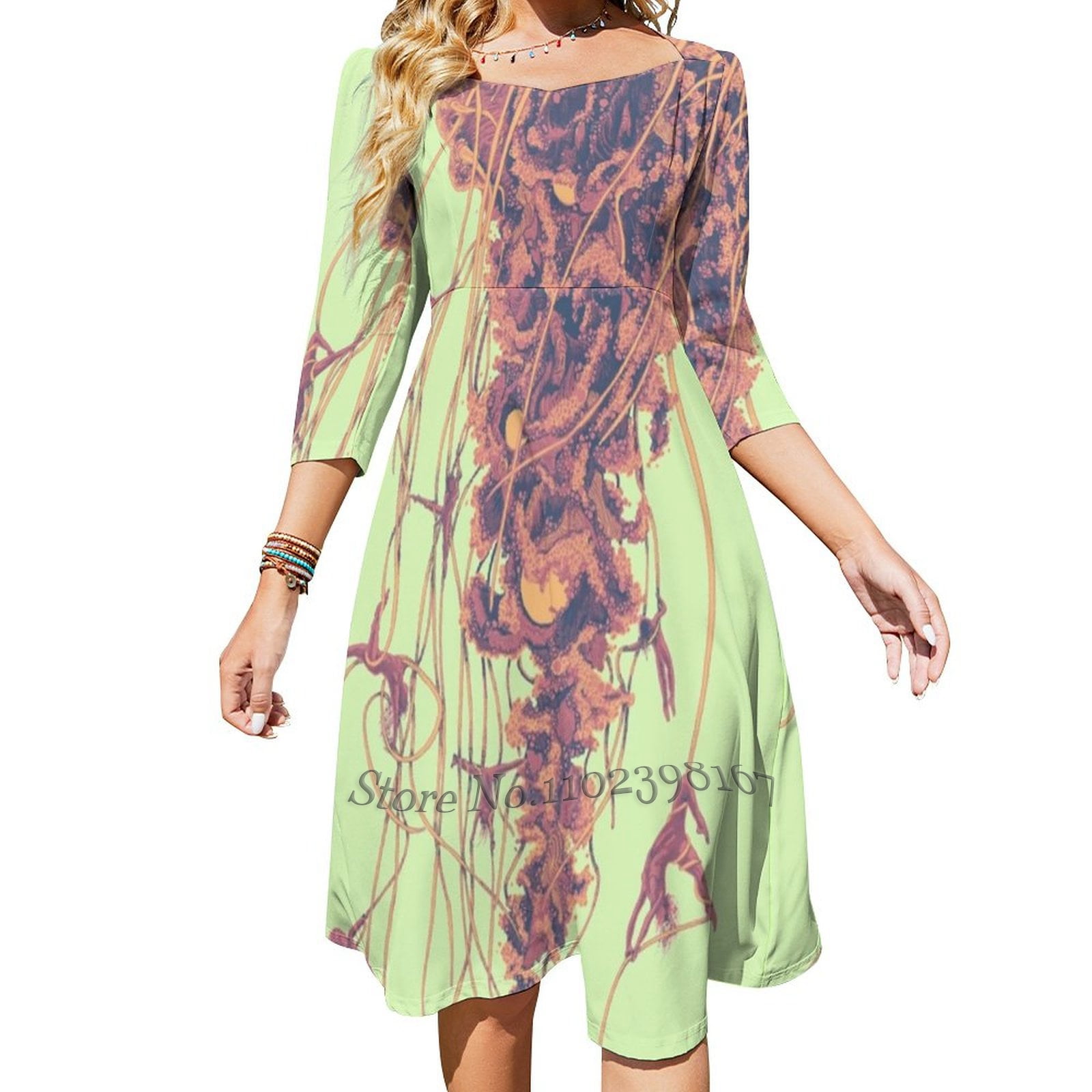 Aerial Tentacles Square Neck Dress Cute Loose Print Dresses Elegant ...