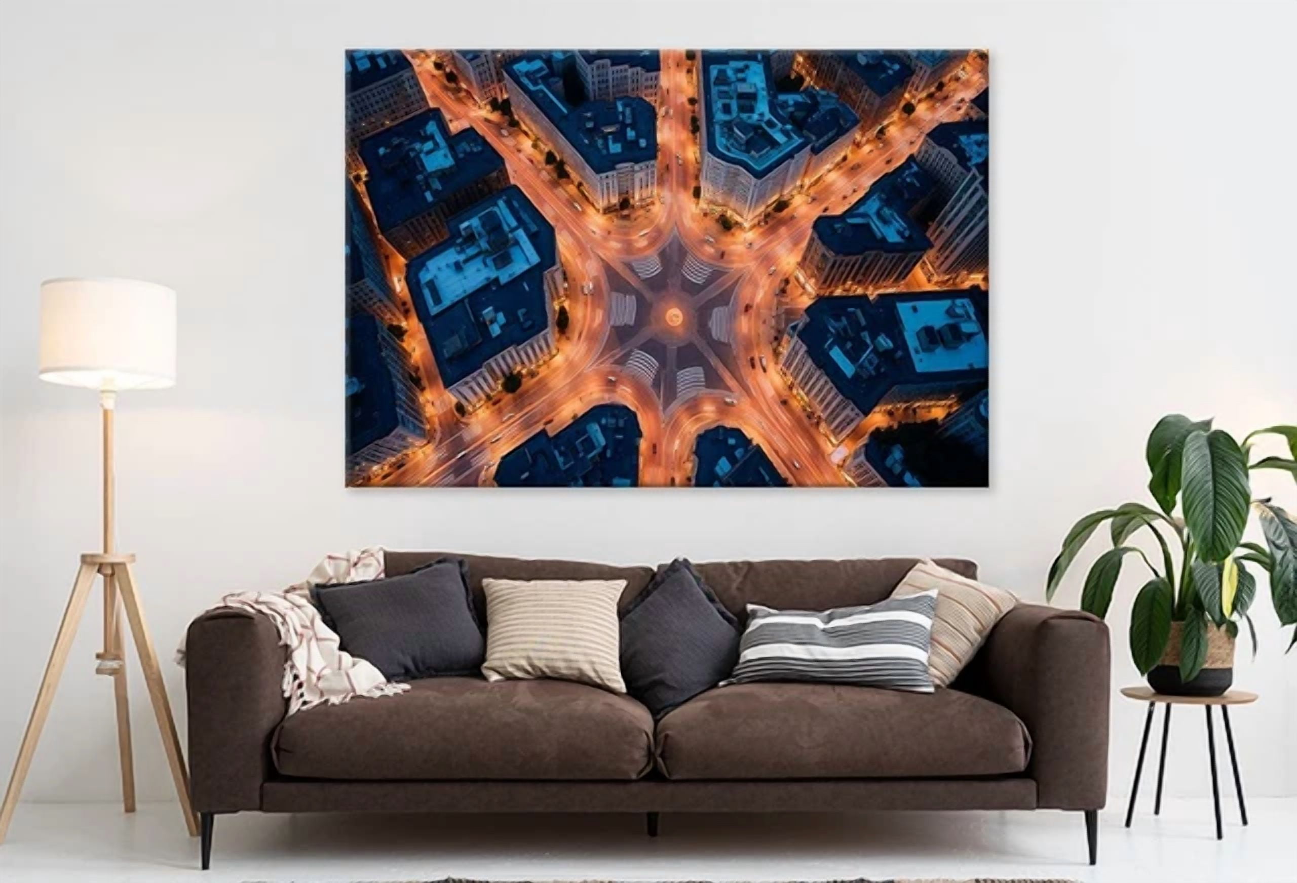 Aerial View City Roundabout Night Wall Art Home Decor Vintage Gift ...