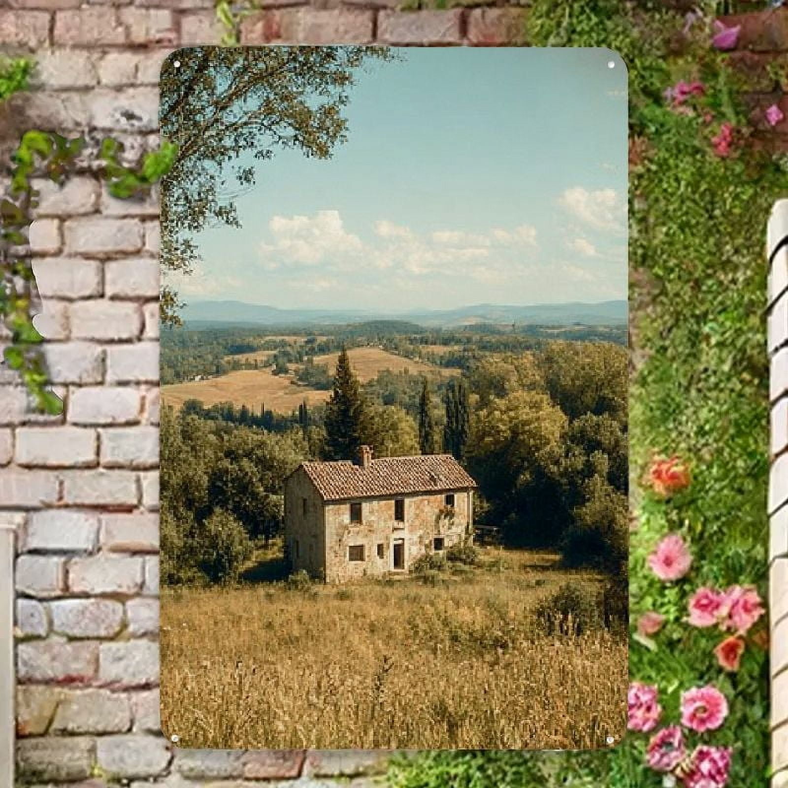 Aerial View Of Italian Countryside House. Retro Metal Tin Sign Vintage ...
