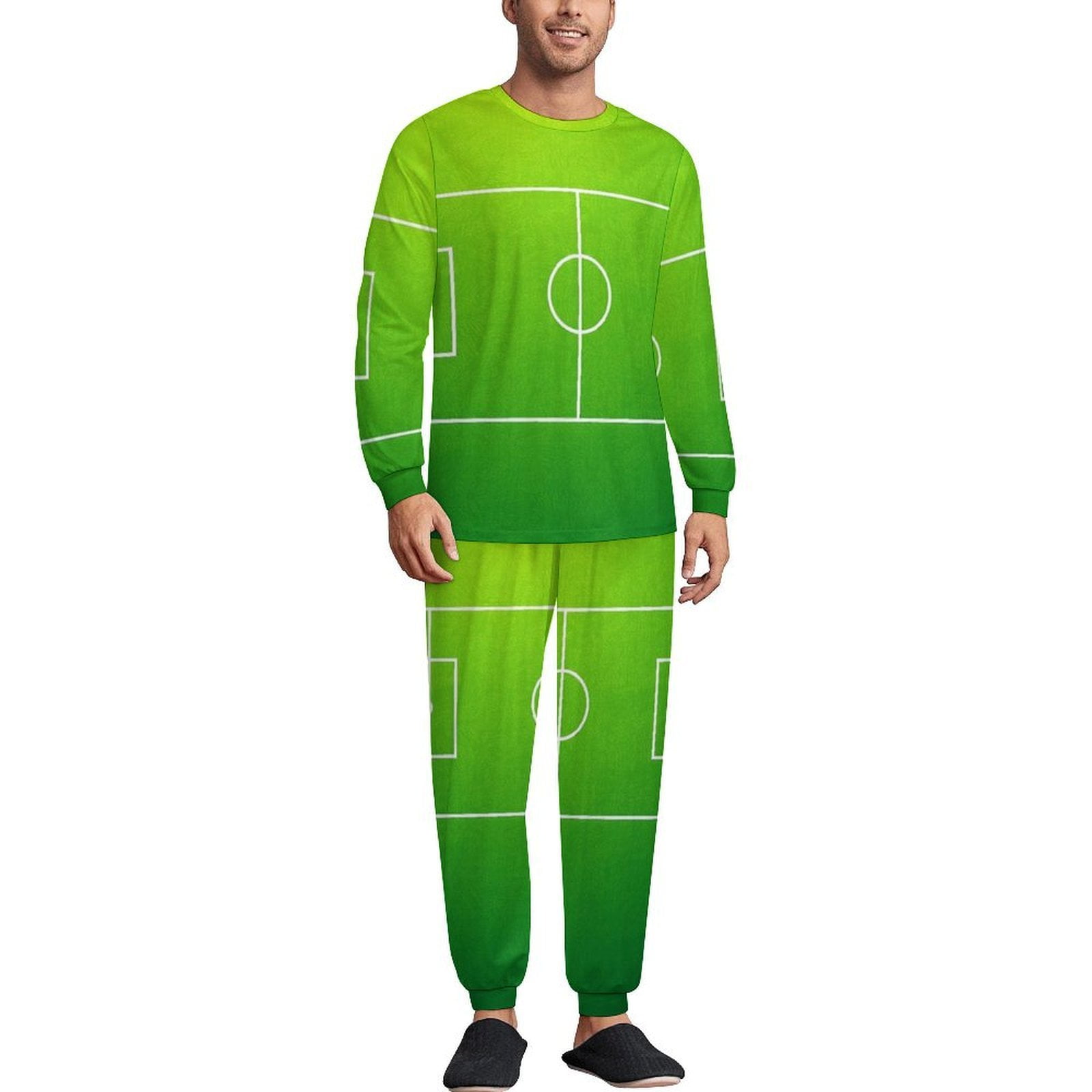 Aerial View Soccer Field Pajamas Men Home Suit Winter Long Sleeve 2 ...