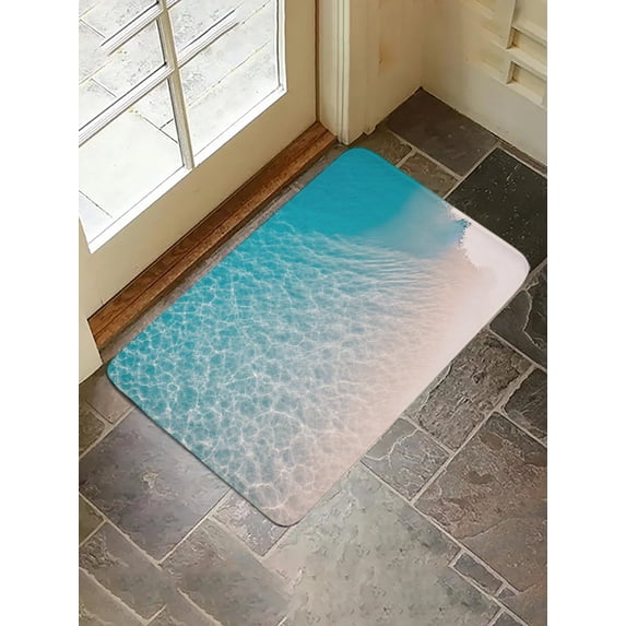 Aerial View Turquoise Ocean Wave Sandy Beach Flannel Doormat, Multi ...