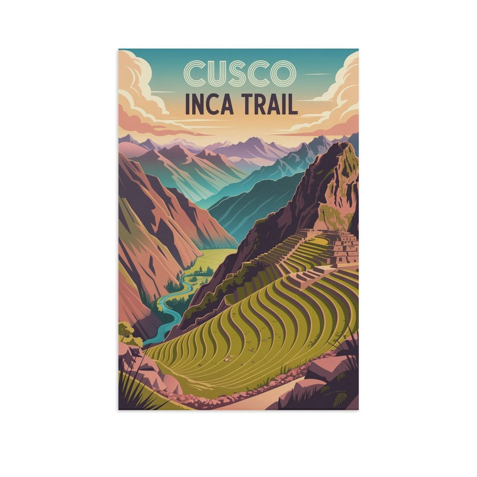Aerial View Wall Art Inca Trail Peru Retro Travel Poster Cusco Andes ...
