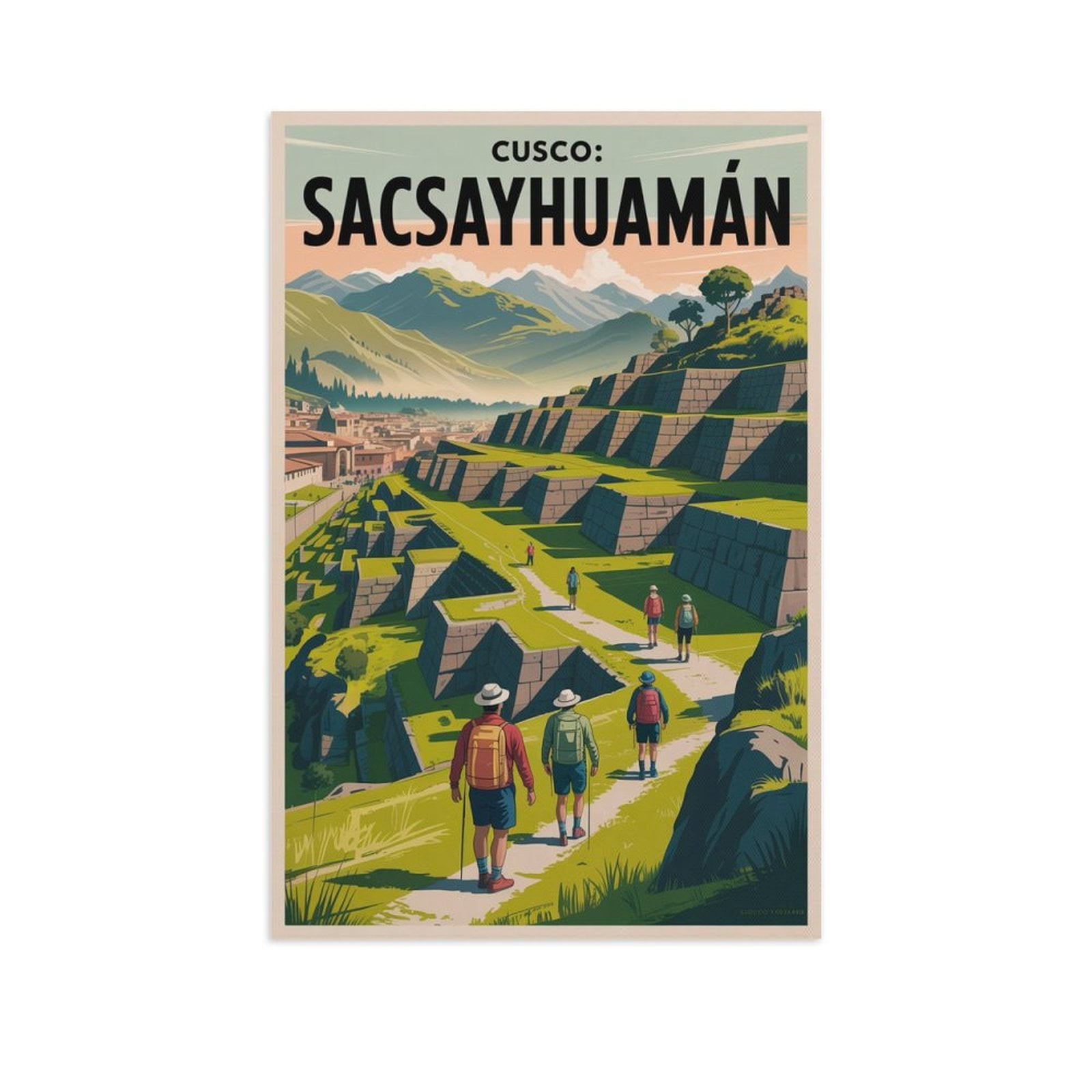 Aerial View Wall Art Sacsayhuaman Cusco Peru Retro Travel Poster Inca ...
