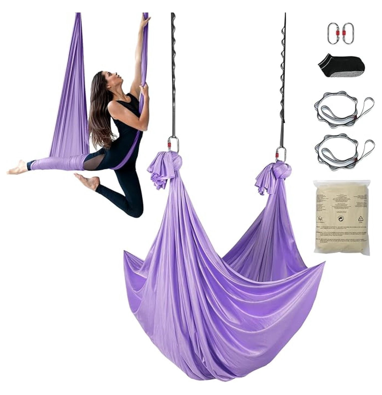 Aerial Yoga Hammock Kit, 100gsm Nylon Silk - Full Rigging & Easy Setup ...