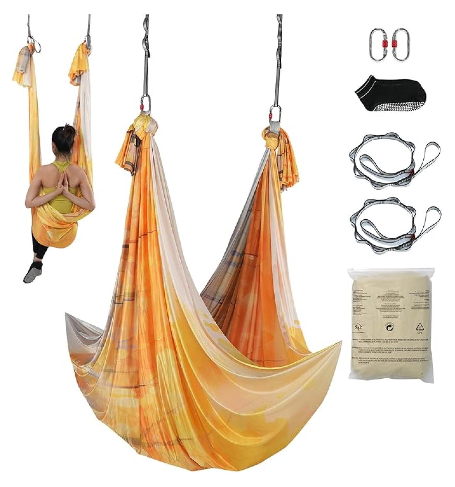 Aerial Yoga Hammock Kit - 100gsm Nylon Silk for All Levels - Full ...
