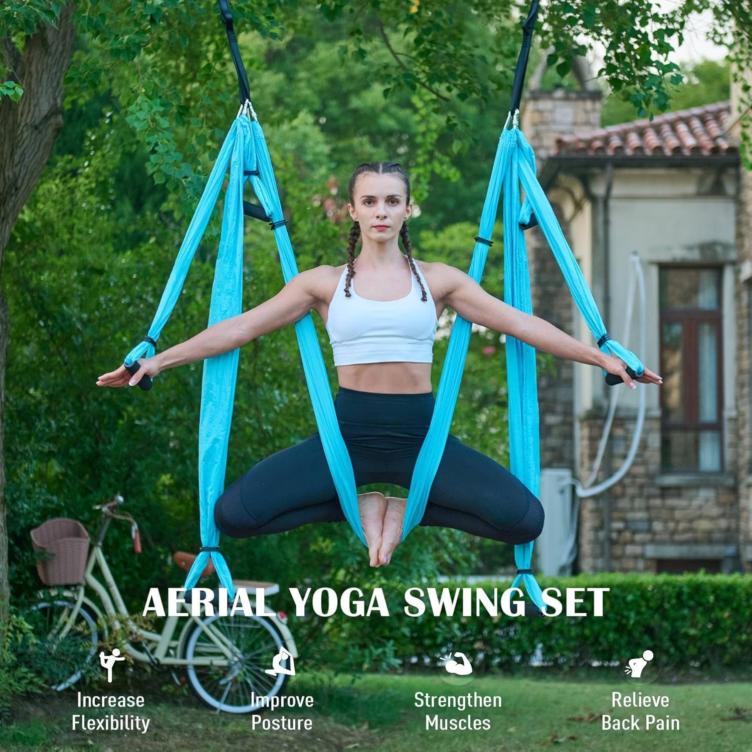 Aerial Yoga Swing Sling Strong Yoga Hammock Kit Set Trapeze Inversion ...