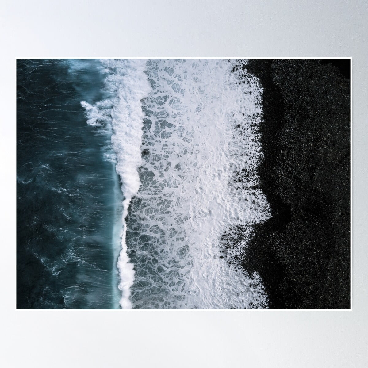 Aerial of a Black Sand Beach with Waves - Oceanscape Poster, 12x18 ...