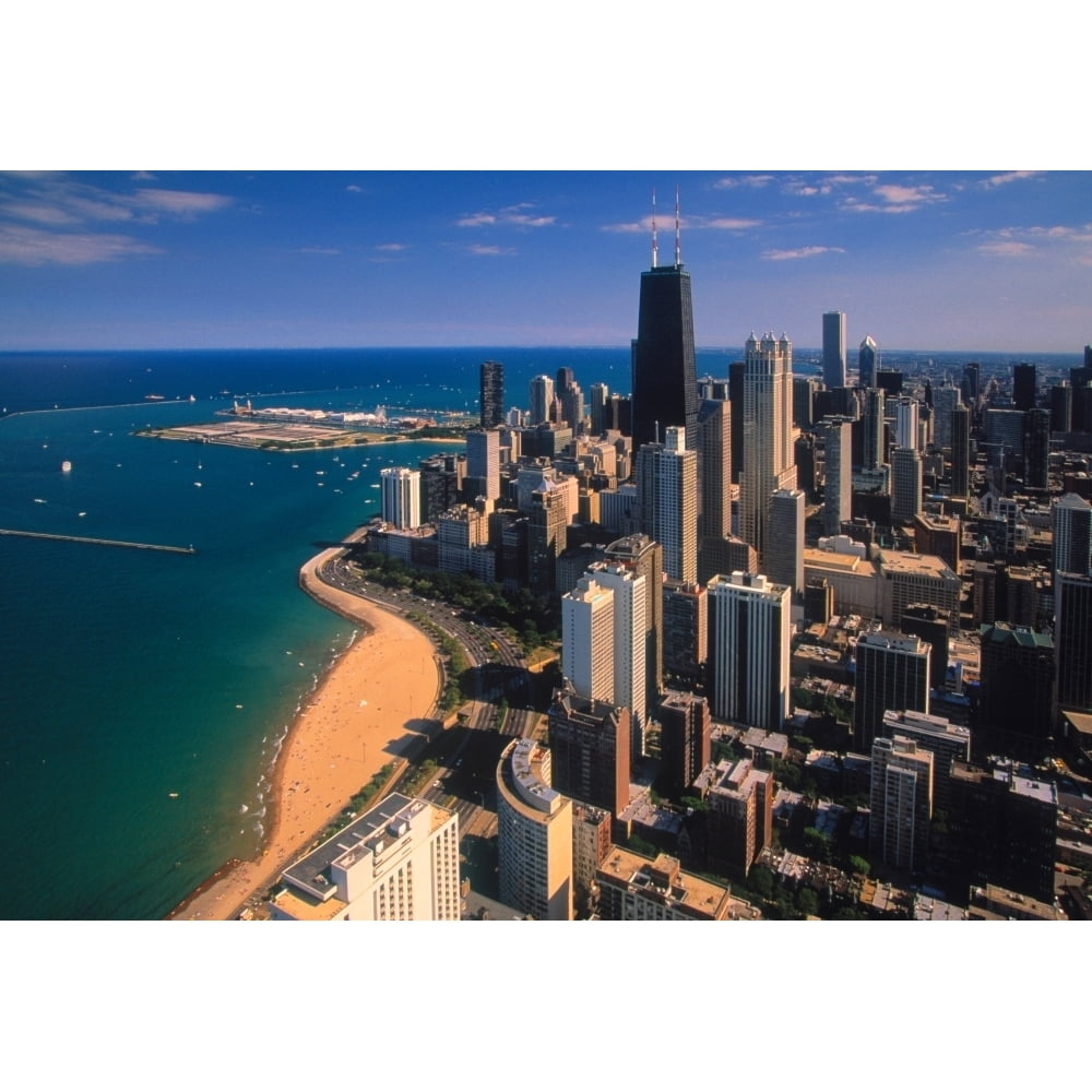 Aerial view of Oak Street Beach and Gold Coast skyline Chicago Cook ...