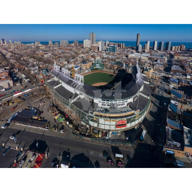 Aerial view of Wrigley Field, Chicago, Cook County, Illinois, USA ...