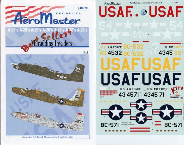 Aero Master Decals 1:48 Best Sellers Marauding Invaders A-26's Decal ...