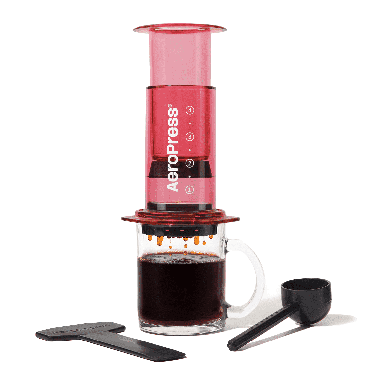 AeroPress, Clear Red Compact Coffee Press, 10 oz, 3-in-1 Manual Brewer ...