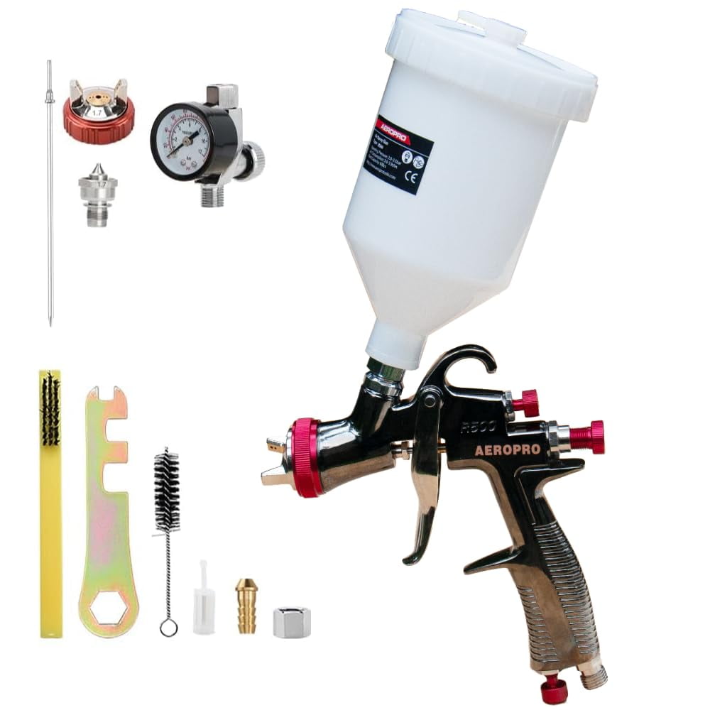 AeroPro R500 LVLP Air Spray Gun with 1.3/1.5mm Nozzles & Air Regulator ...