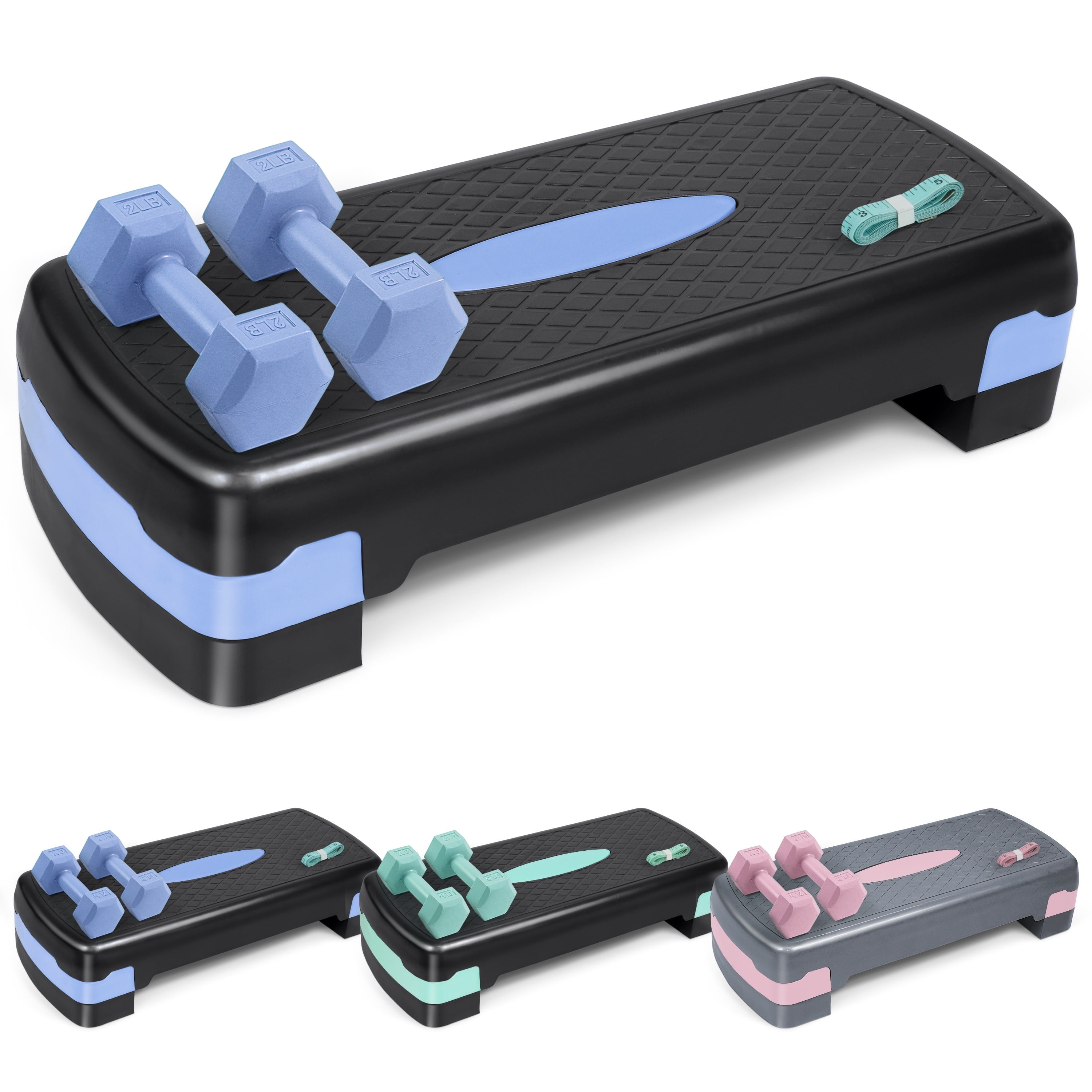 Aerobic Stepper Set with Dumbbells & Measuring Tape, Adjustable Height ...
