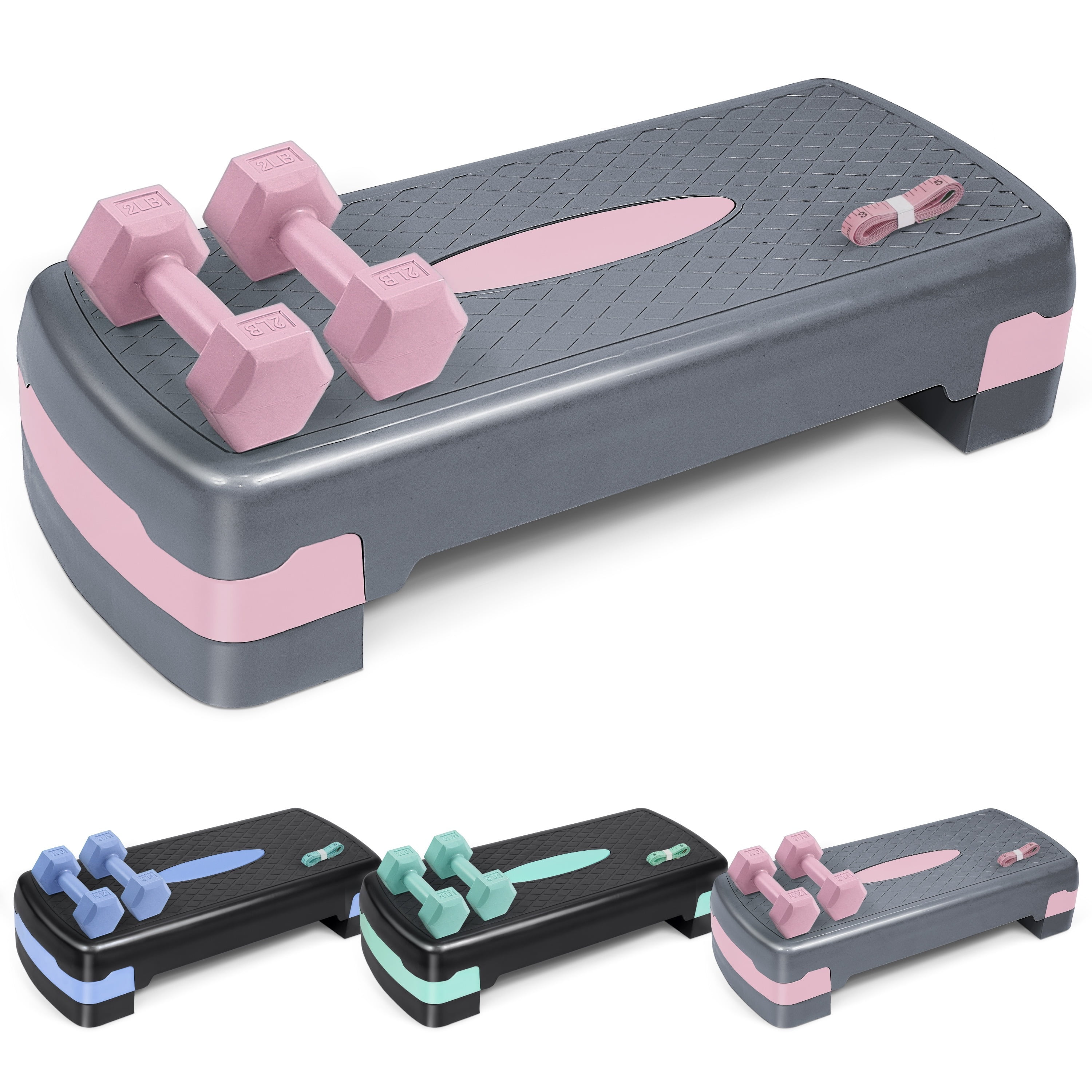 Aerobic Stepper Set with Dumbbells & Measuring Tape, Adjustable Height ...