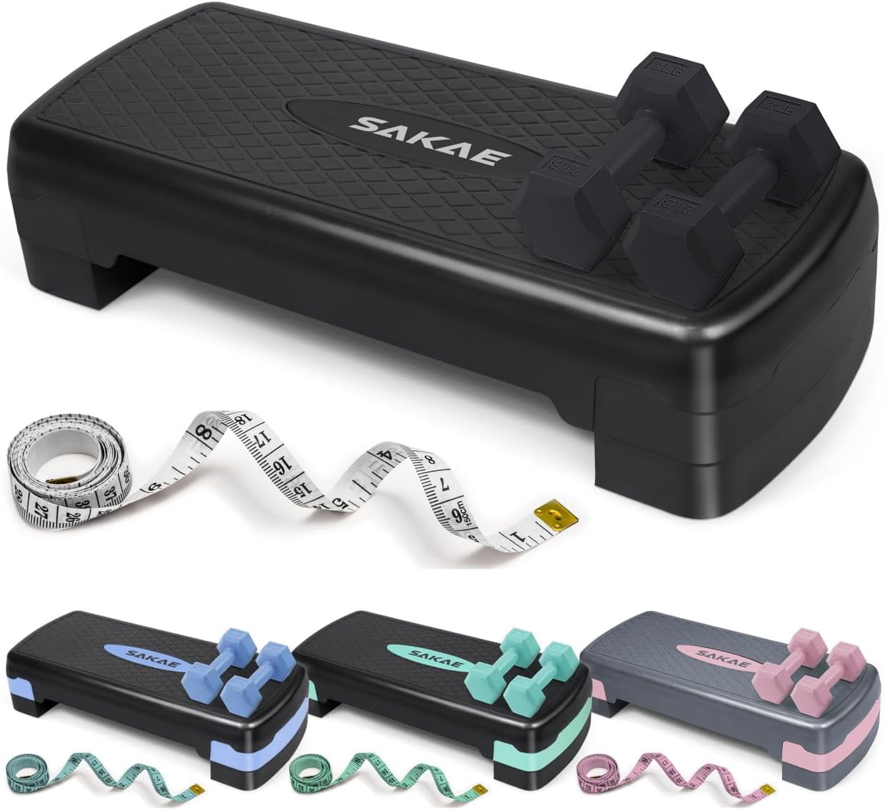 Aerobic Stepper Set with Dumbbells & Measuring Tape, Adjustable Height ...