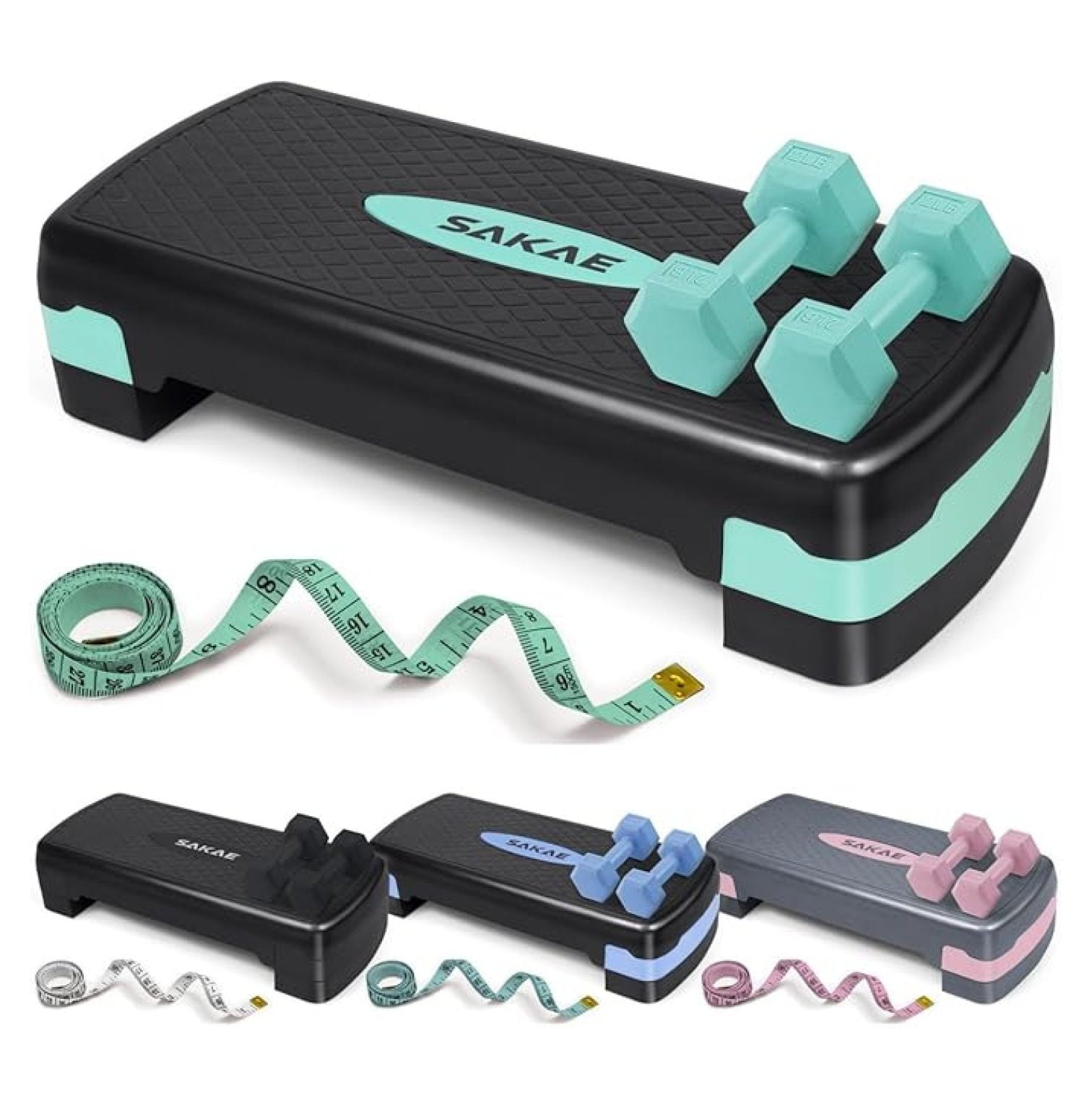 Aerobic Stepper Set with Dumbbells & Measuring Tape, Adjustable Height ...