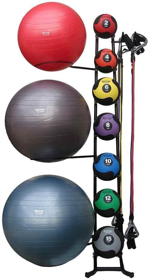 Aeromat Exercise Ball Rack Stand -Compact Medicine Ball Rack for ...