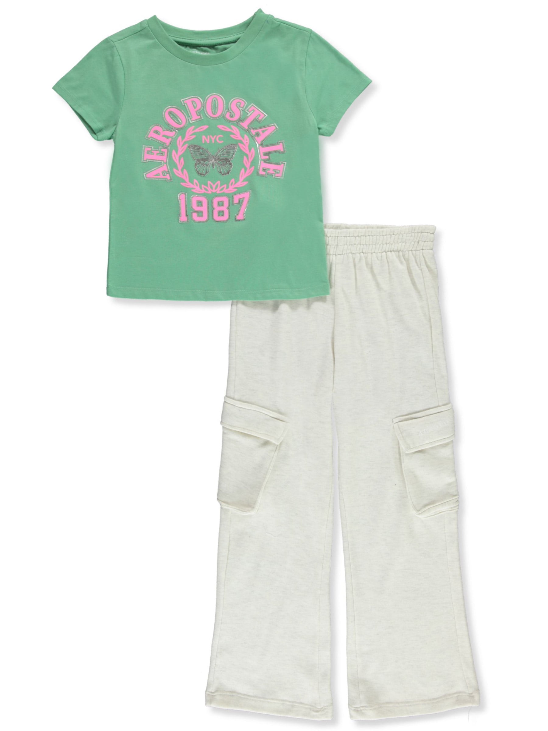 Aeropostale Girls' 2-Piece Cargo Pants Set Outfit - oatmeal, 7 - 8 (Big ...