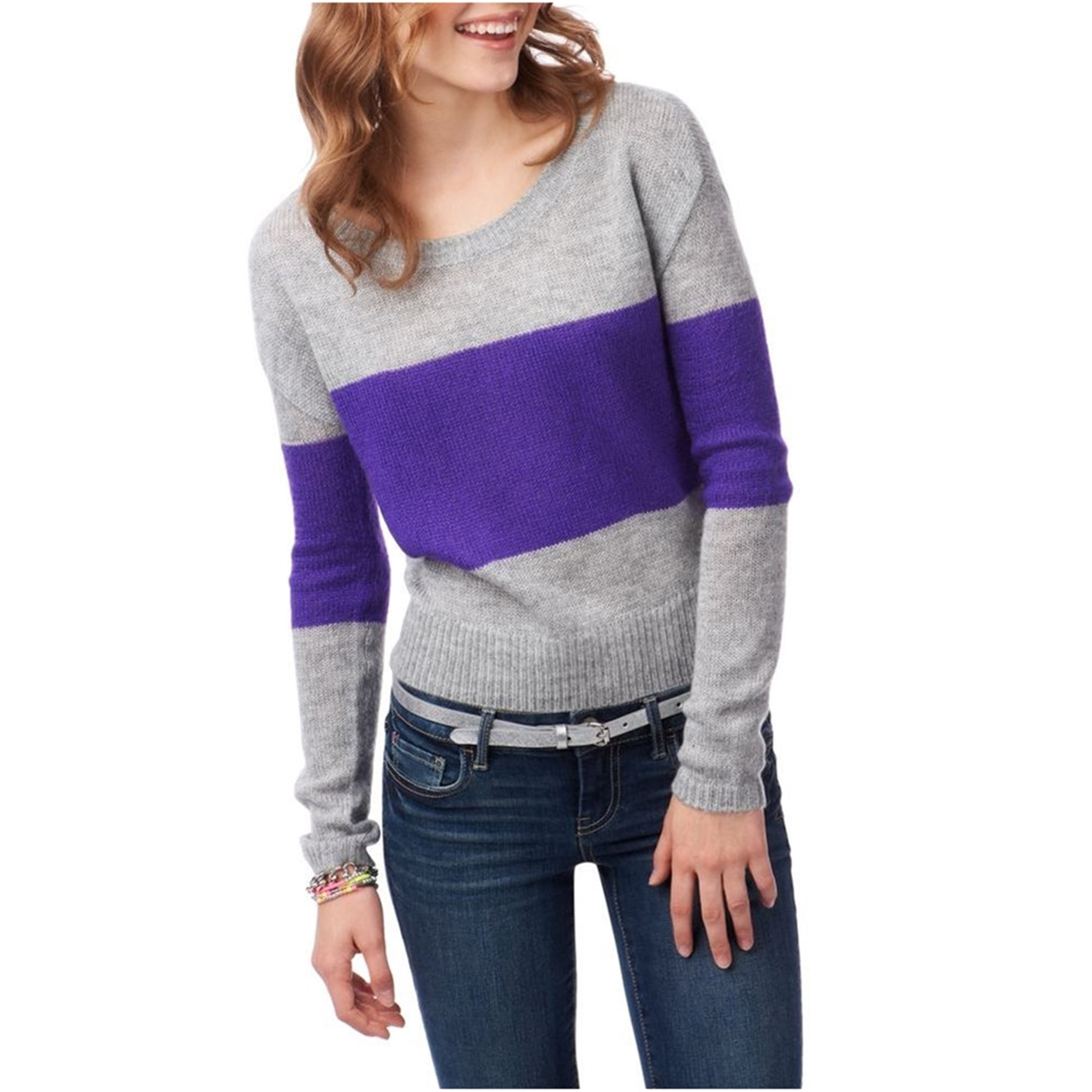 Aeropostale Womens Colorblock Boxy Crew Knit Sweater, Purple, Large ...