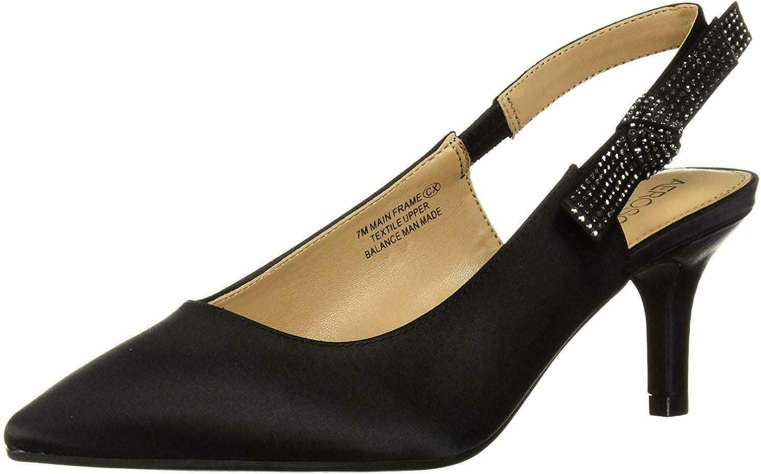 Aerosoles Women's Main Frame Pump Black Satin Formal Sling Back Pointed ...
