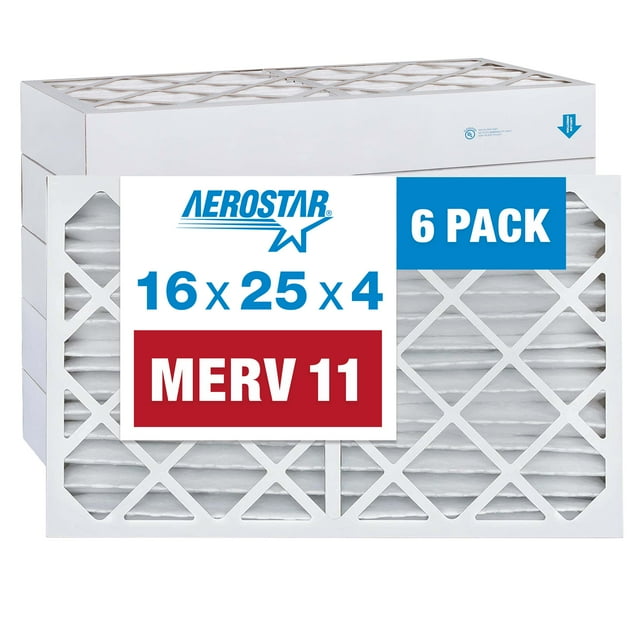 Aerostar 16x25x4 MERV 11 Pleated Air Filter, HVAC AC Furnace Filter, 6 ...