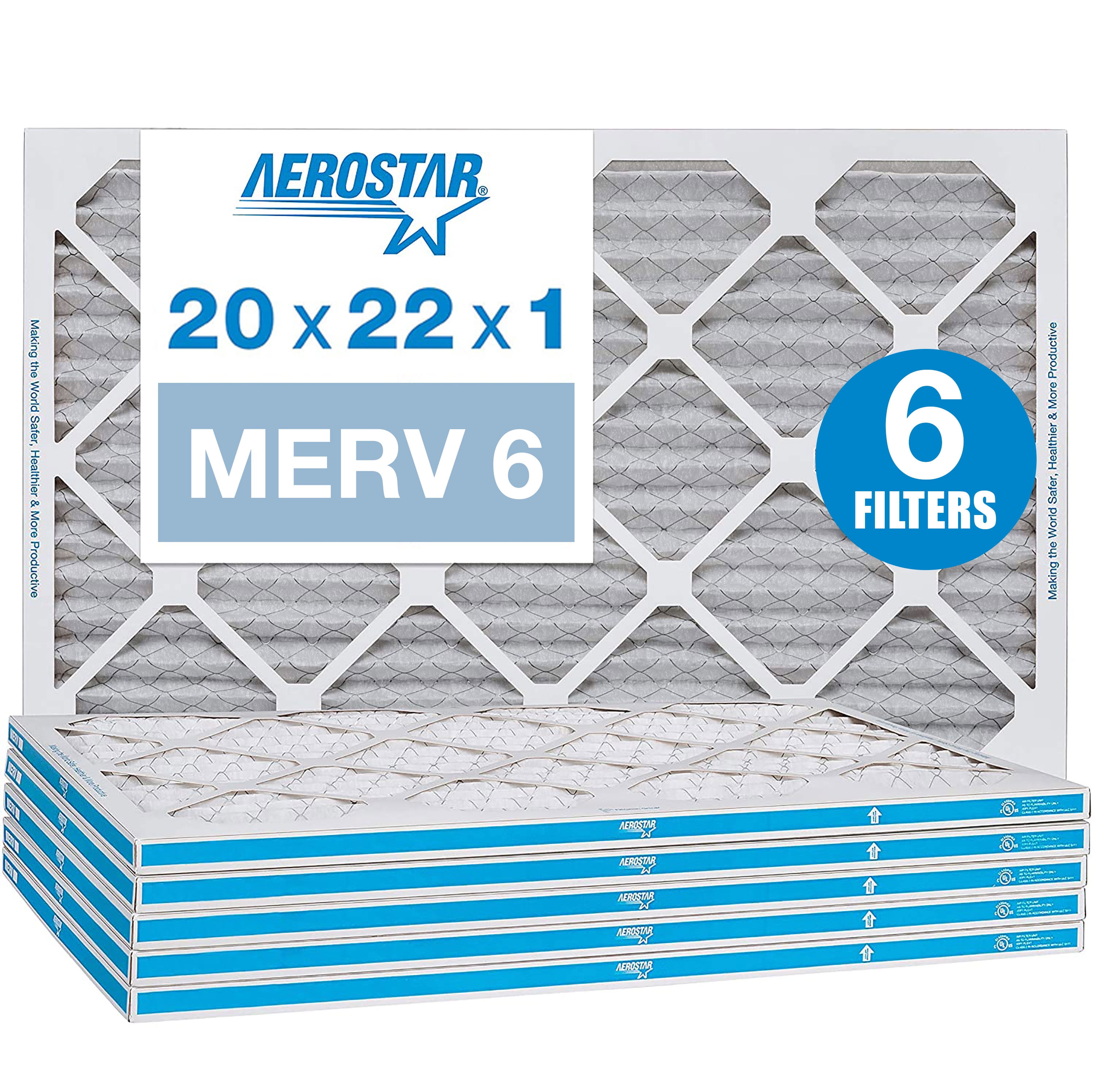 Aerostar 20x22x1 MERV 6 Pleated Air Filters, AC Furnace Filters, 6 Pack ...