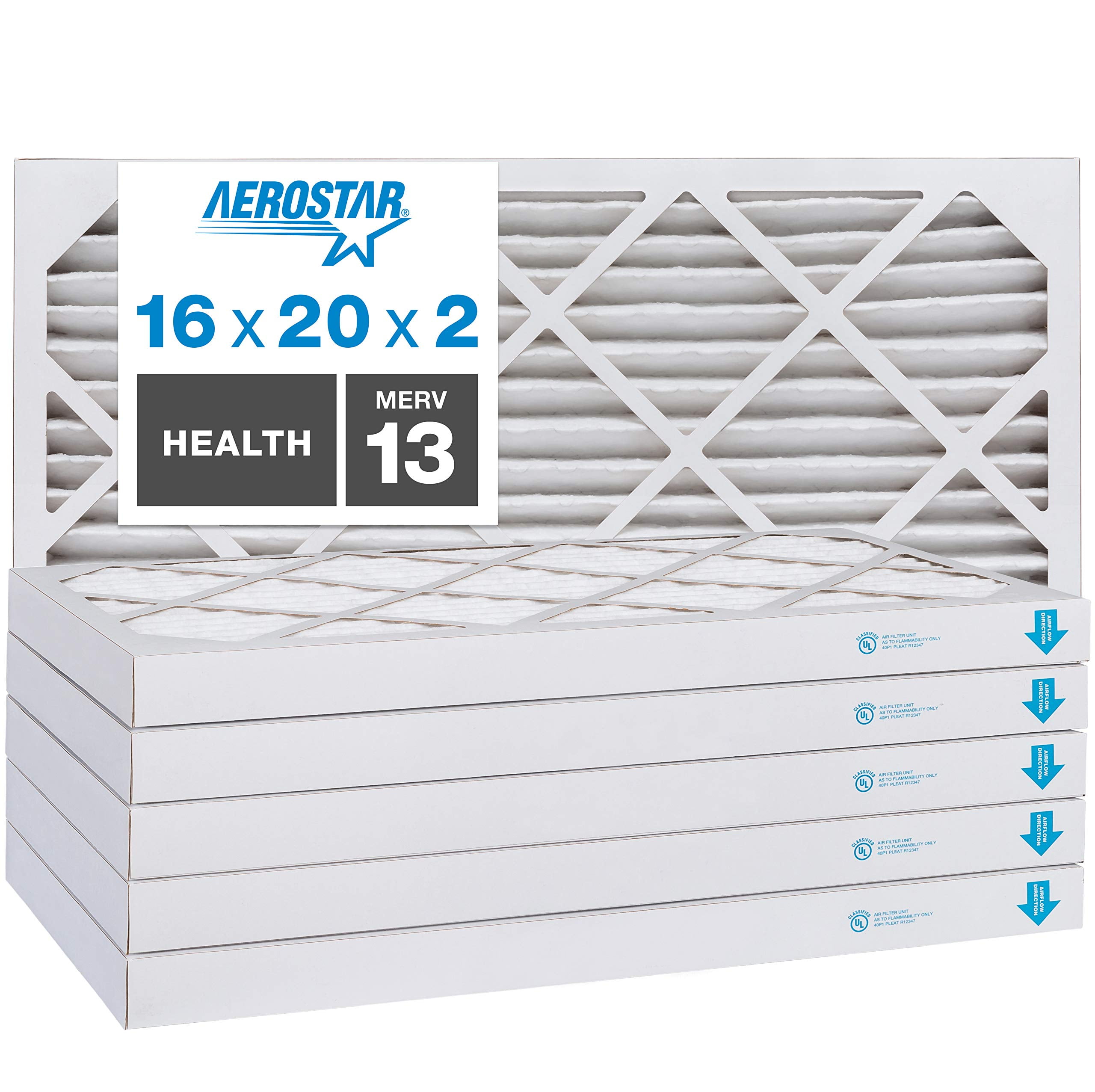 Aerostar Home Max 16x20x2 MERV 13 Pleated Air Filter, Made in the USA ...
