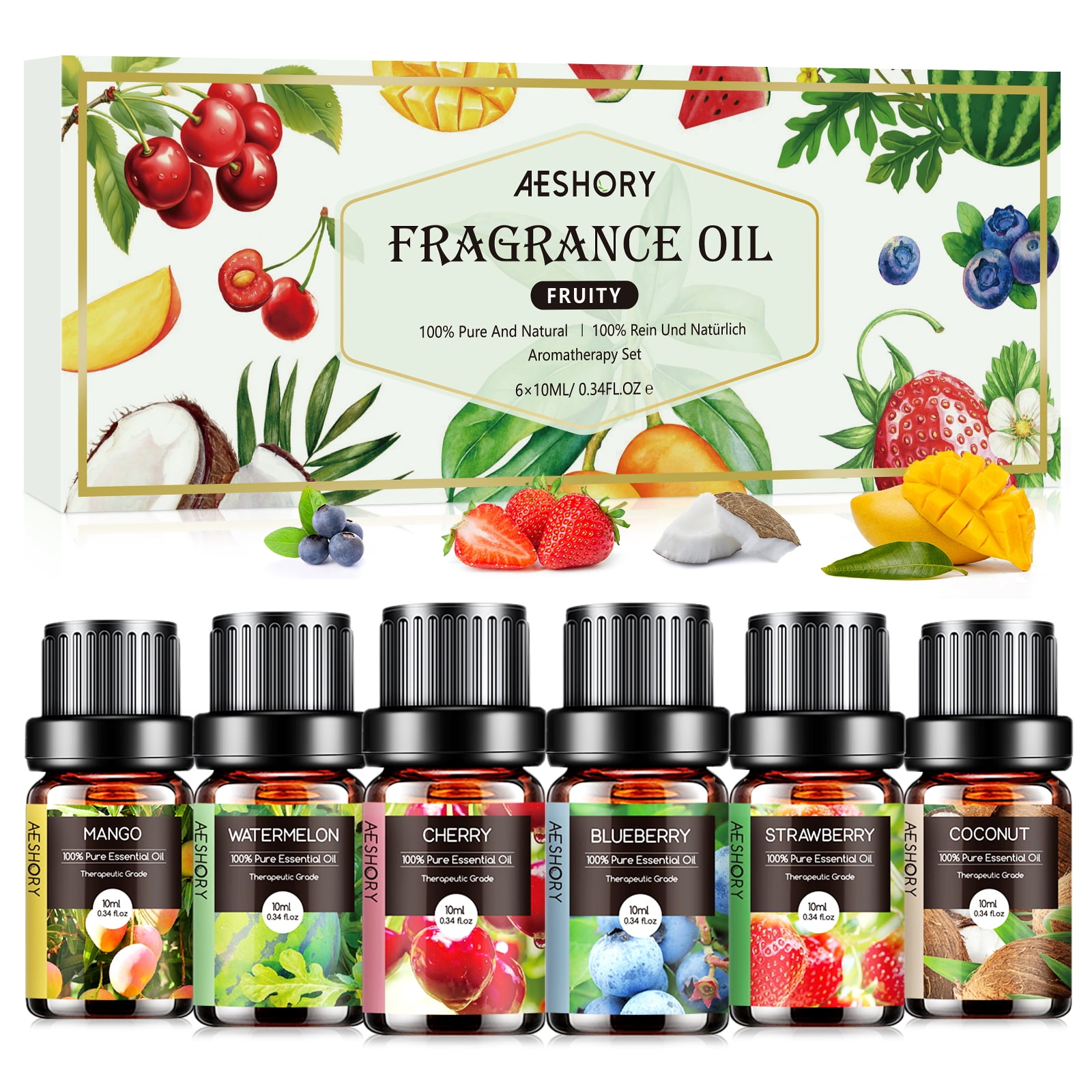 Aeshory Fruity Fragrance Oils Set, 6x10ML, Strawberry, Mango, Coconut ...