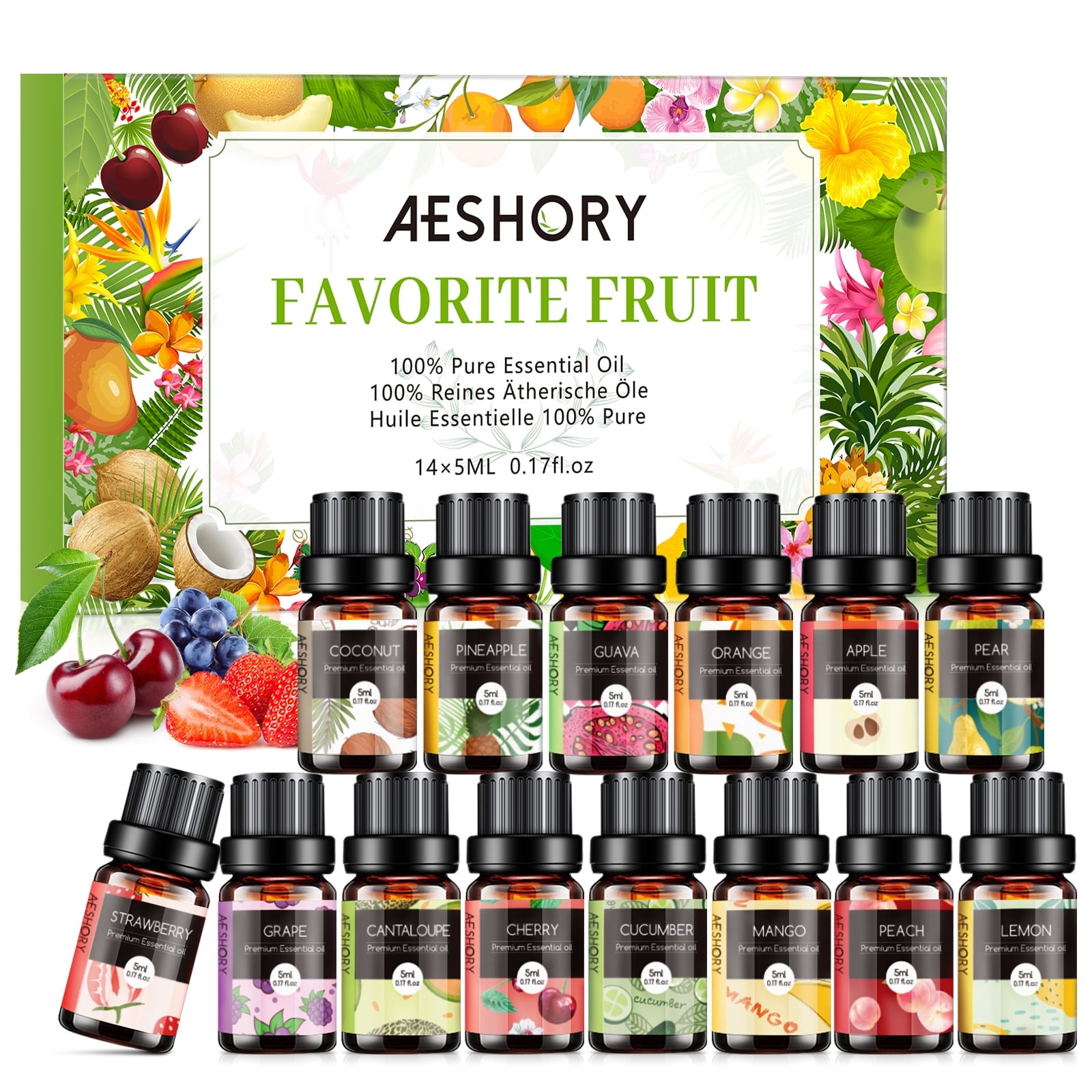 Aeshory Pure Fruity Essential Oils Set, 14 Pack, 5ml Bottles, Undiluted ...