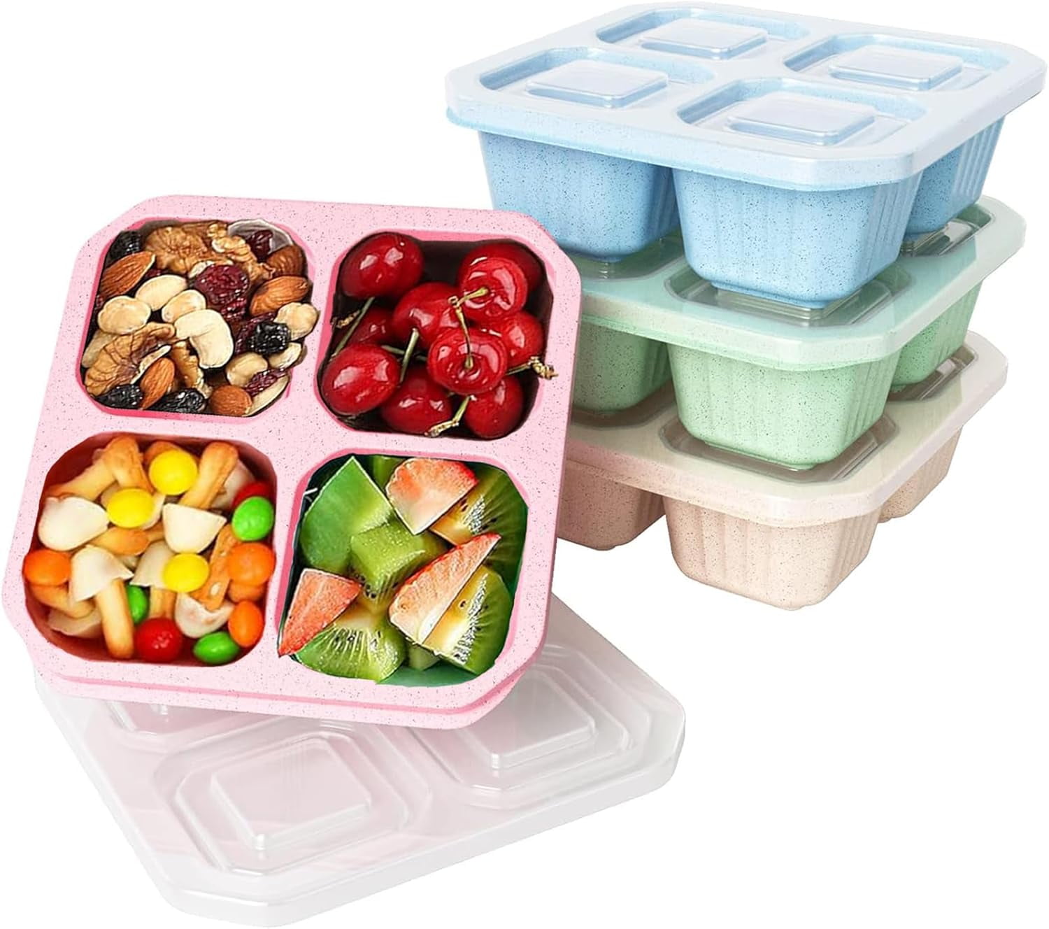 Aeshufy Bento Snack Boxes 4-Pack 4 Compartment Condiment Containers ...