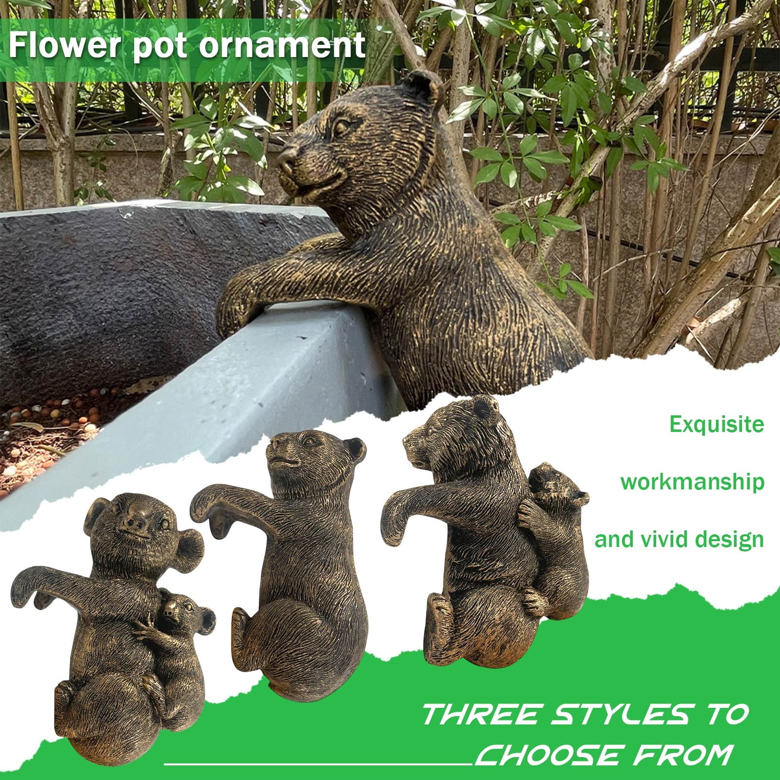 Aeshufy Brown Bear Cub Tree-Mounted Ornament - Realistic Polyresin ...