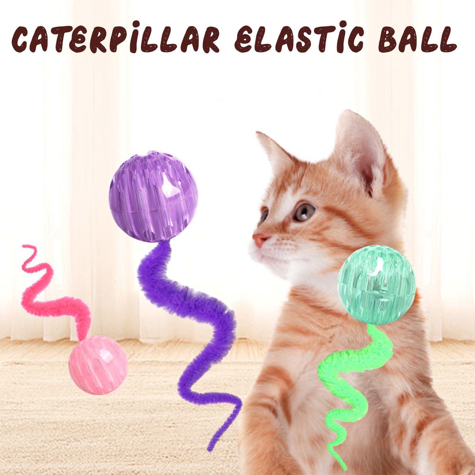 Aeshufy Cat Worm Toy, Sparkle Balls for Cats,Cat Toy Worm, Disco Ball ...